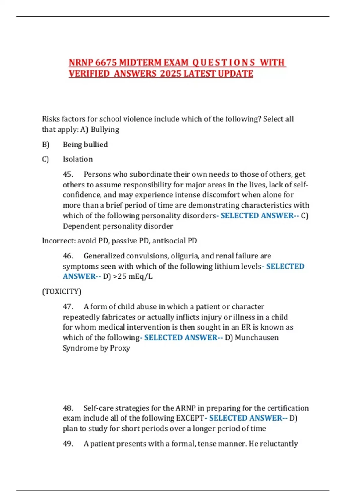 NRNP 6675 MIDTERM EXAM QUESTIONS WITH VERIFIED ANSWERS 2025 LATEST ...