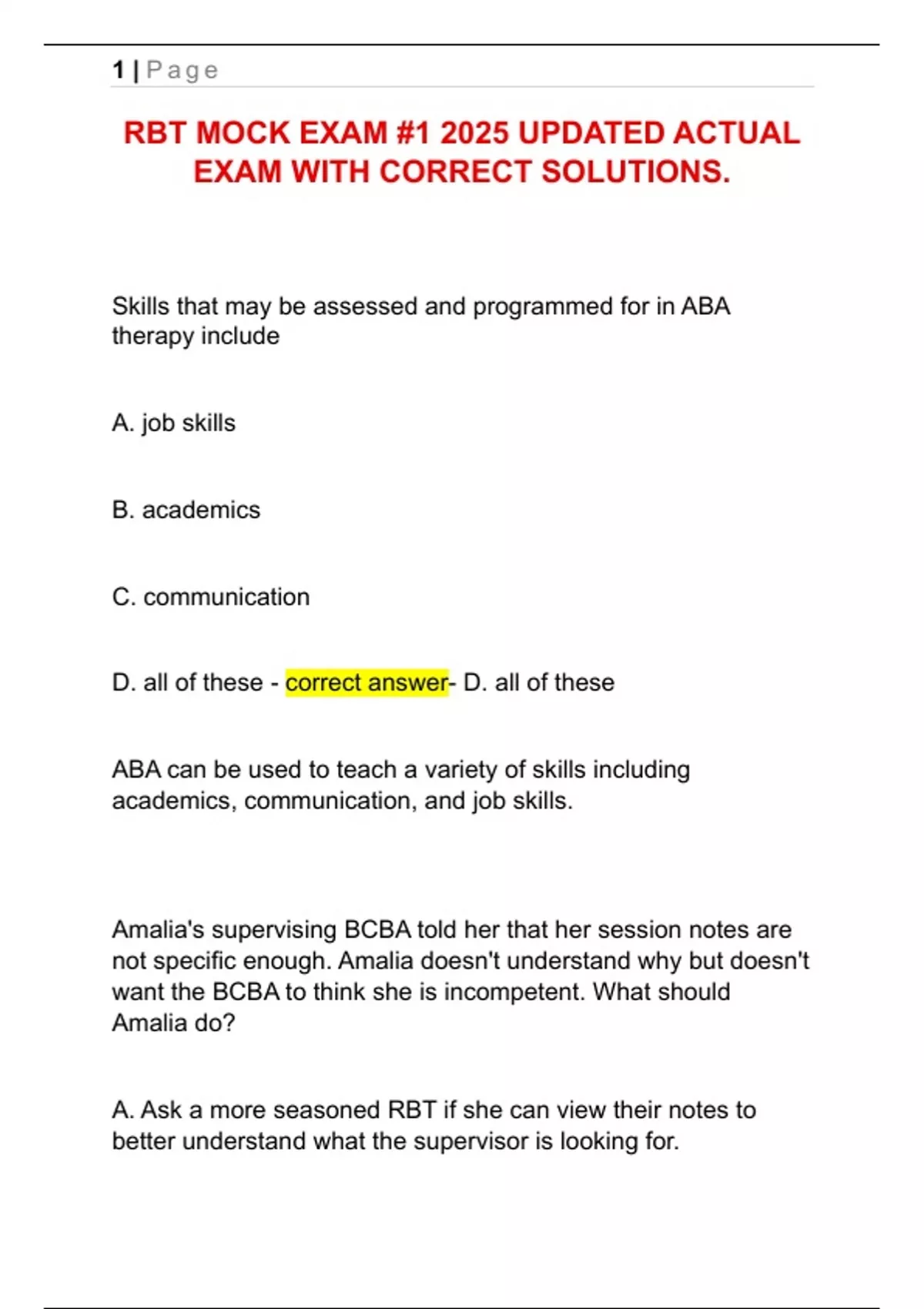 RBT MOCK EXAM #1 2025 UPDATED ACTUAL EXAM WITH CORRECT SOLUTIONS. - RBT ...