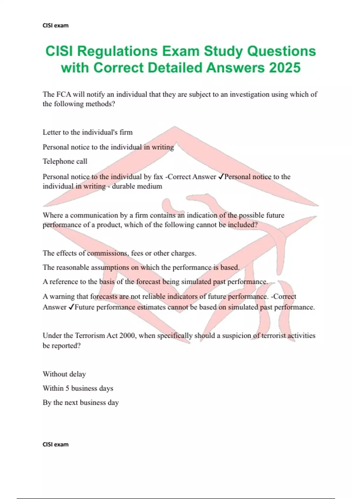 CISI Regulations Exam Study Questions with Correct Detailed Answers ...