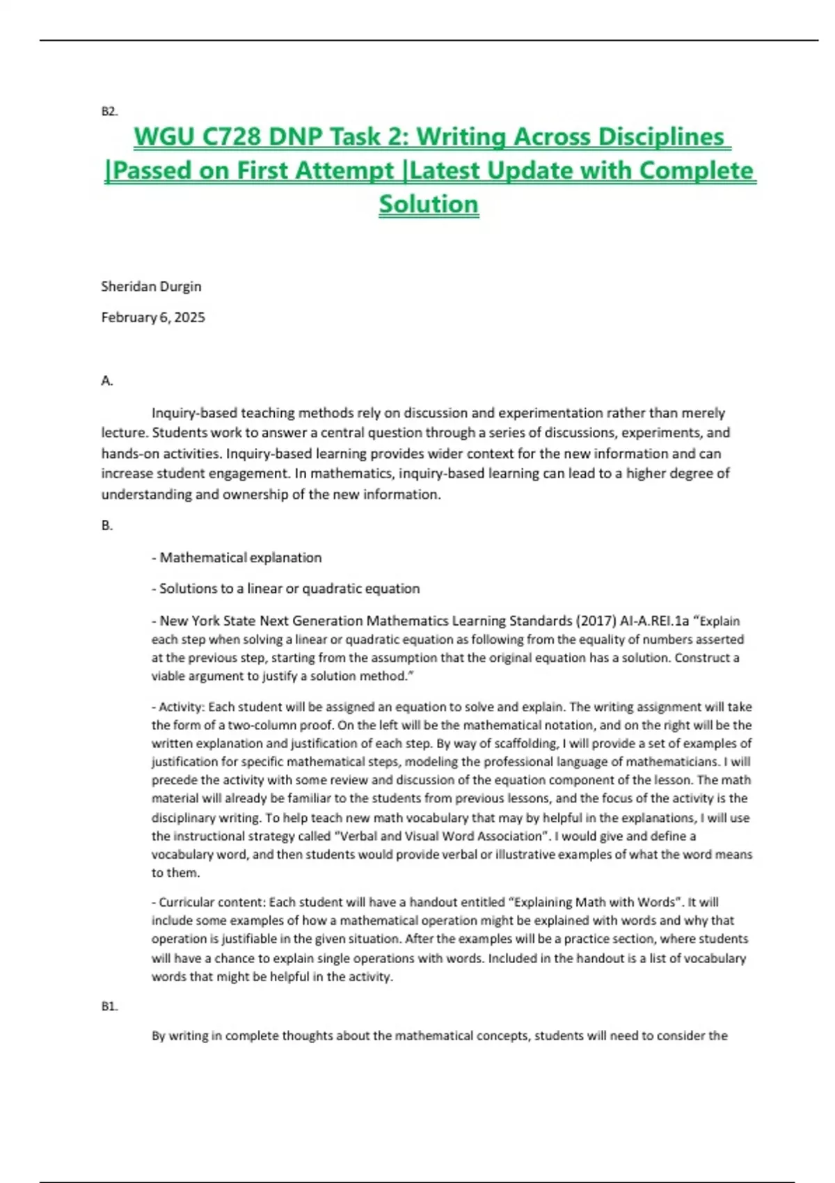 WGU C728 DNP Task 2: Writing Across Disciplines |Passed on First ...