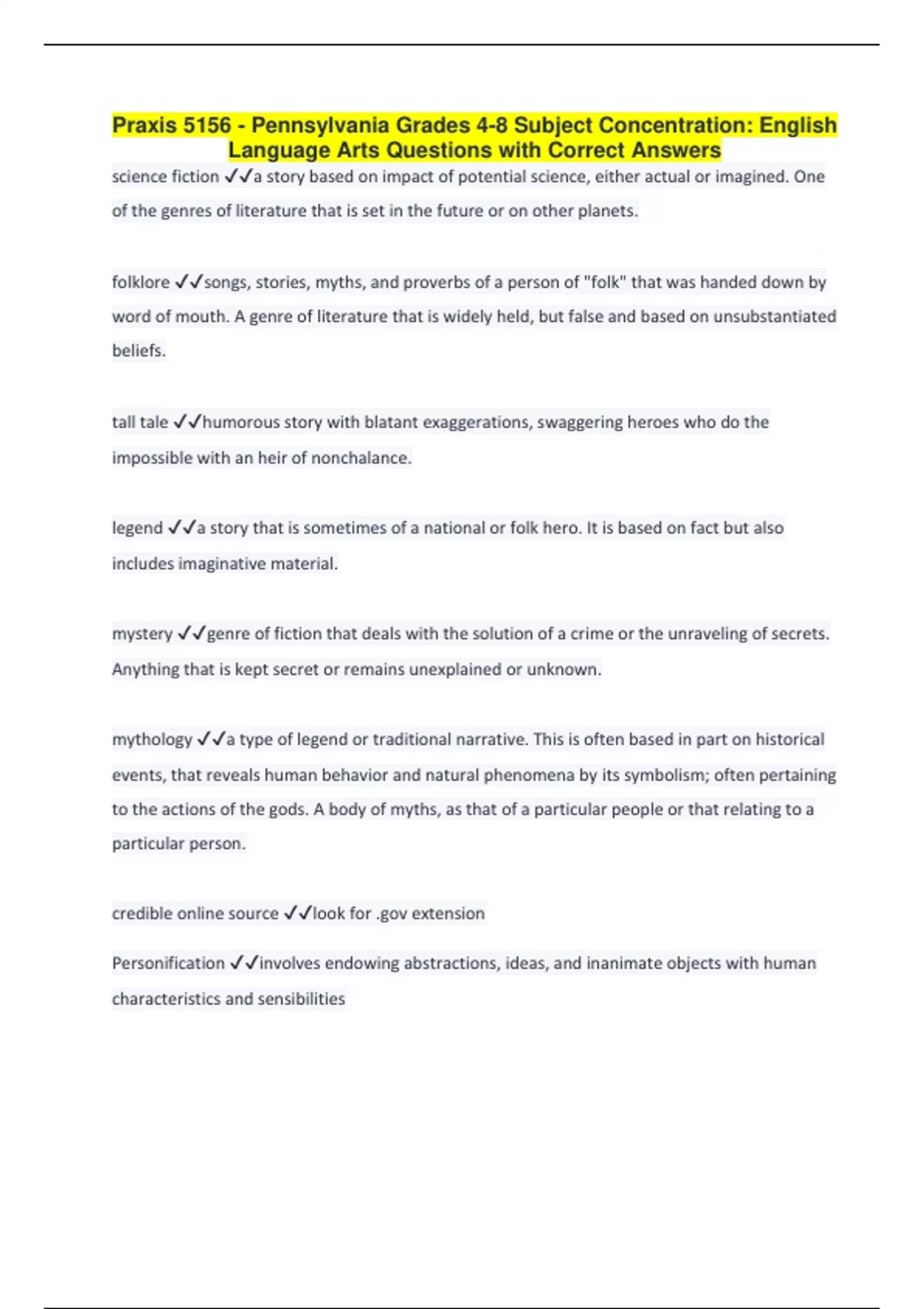 Praxis 5156 - Pennsylvania Grades 4-8 Subject Concentration: English ...