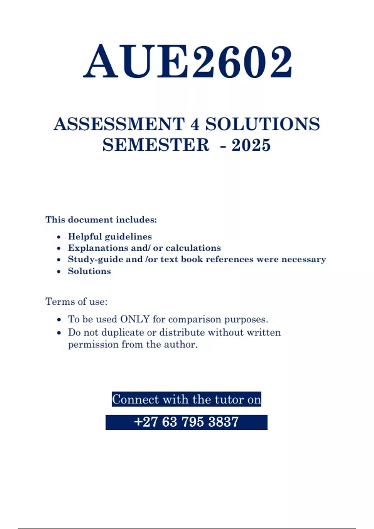 AUE2602 Assignment 4 (QUESTIONS & ANSWERS) 2025 - DUE 03 OCTOBER 2025 ...