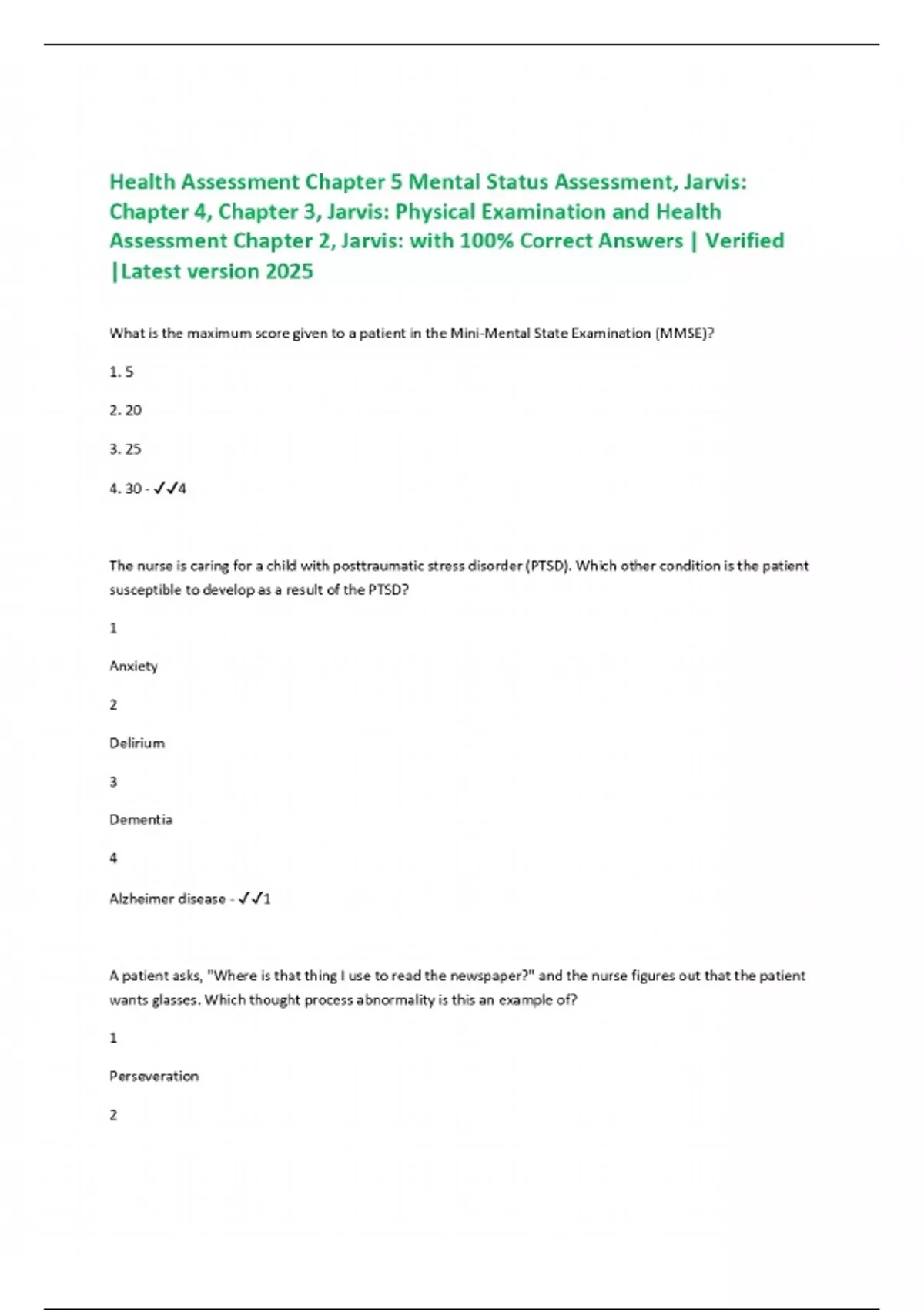 Health Assessment Chapter 5 Mental Status Assessment, Jarvis: Chapter 4, Chapter 3, Jarvis ...