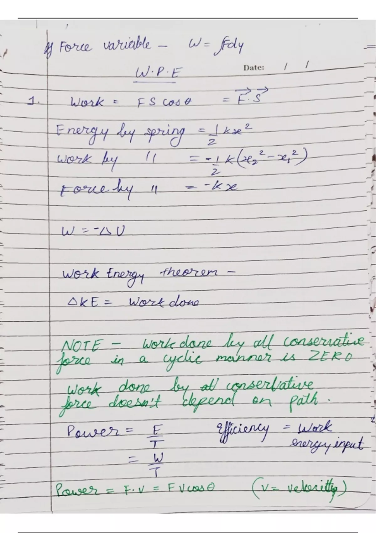 Work power energy formula sheet for NEET UG and 11th grade - Science ...