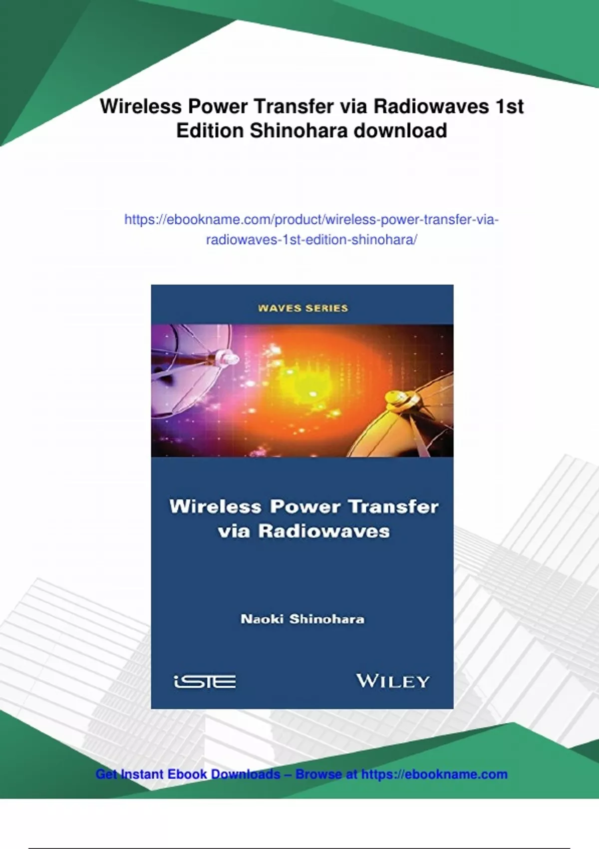Summary Wireless Power Transfer via Radiowaves 1st Edition Shinohara ...