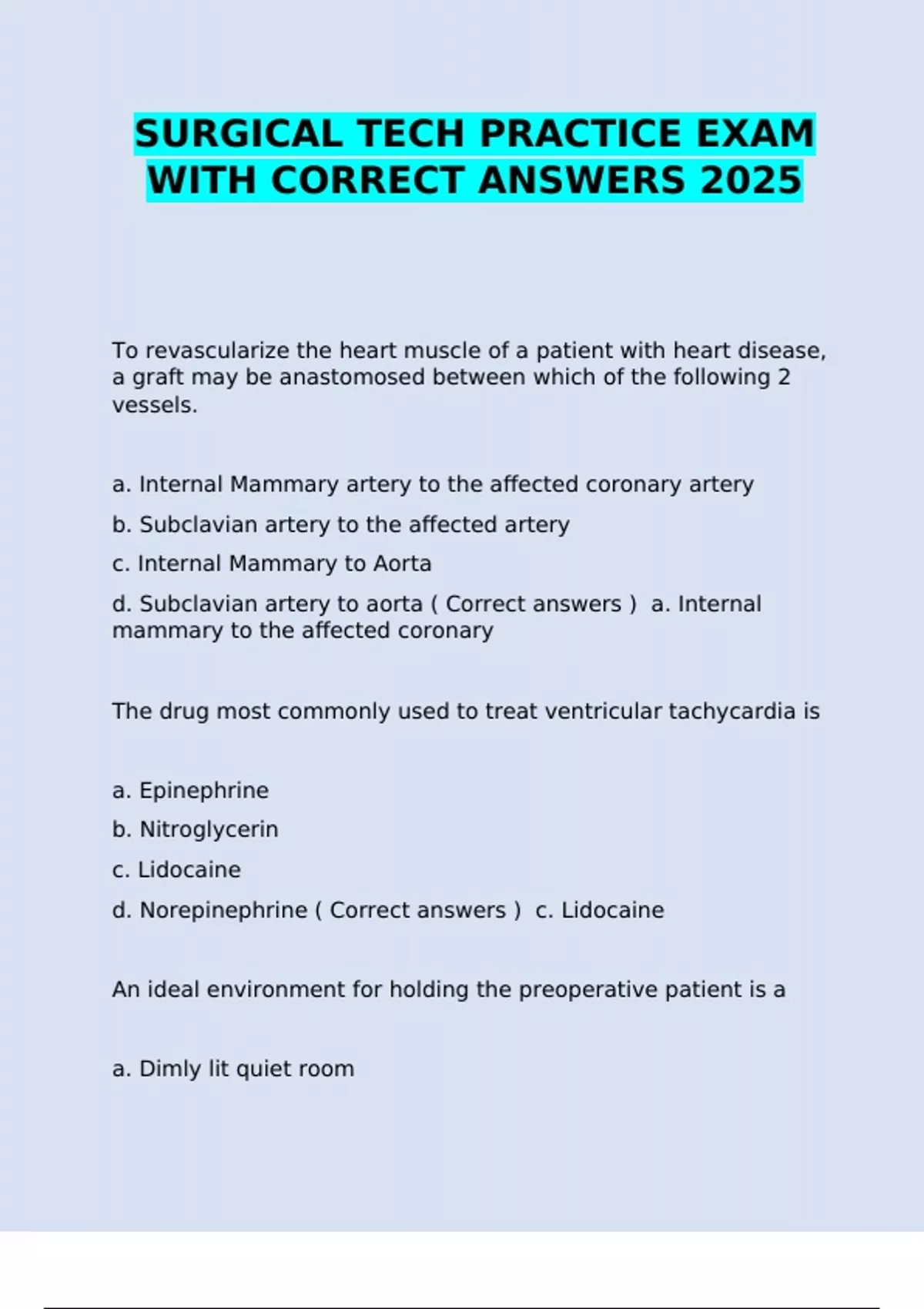 SURGICAL TECH PRACTICE EXAM WITH CORRECT ANSWERS 2025 - SURGICAL TECH ...