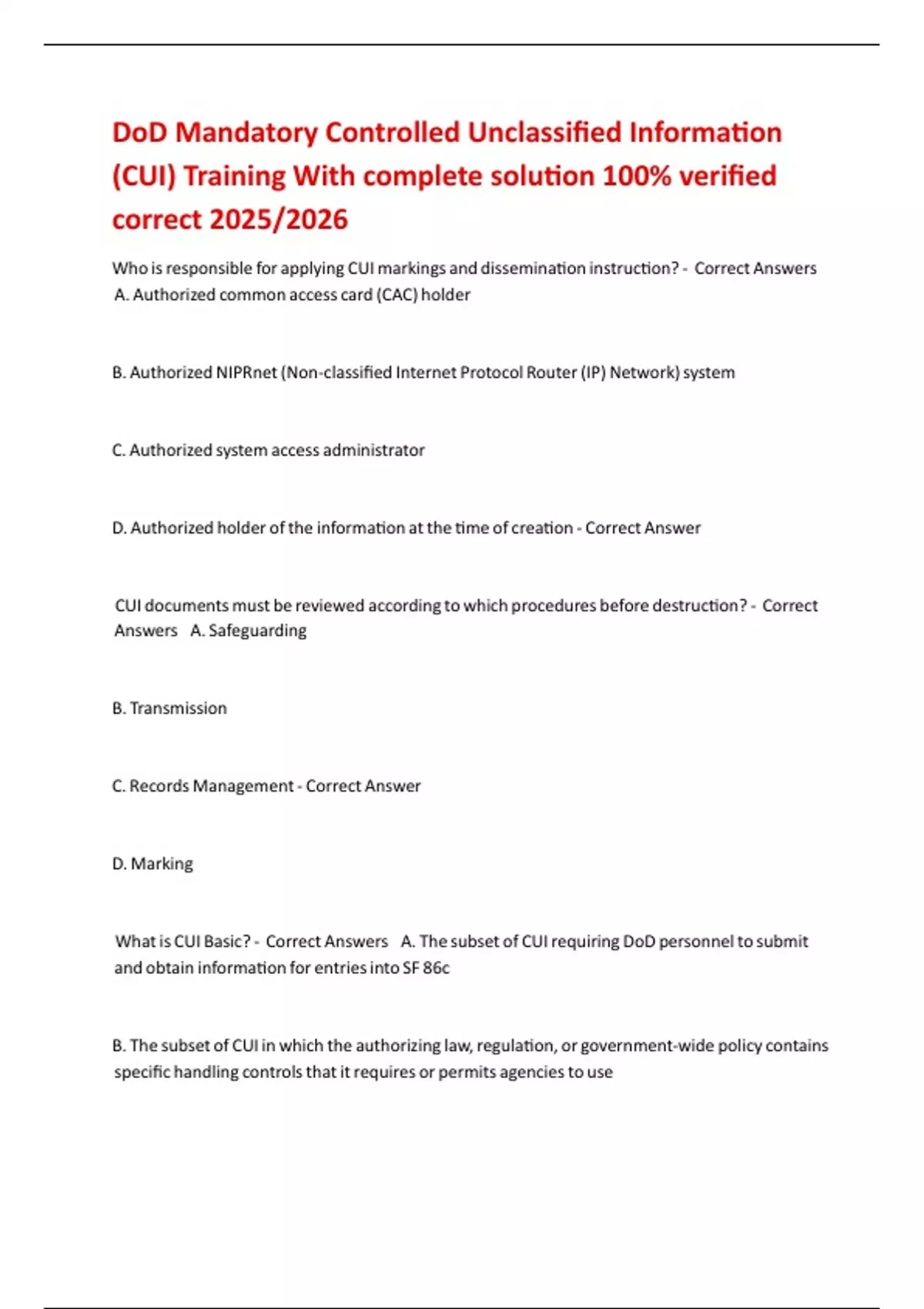 DoD Mandatory Controlled Unclassified Information (CUI) Training With ...