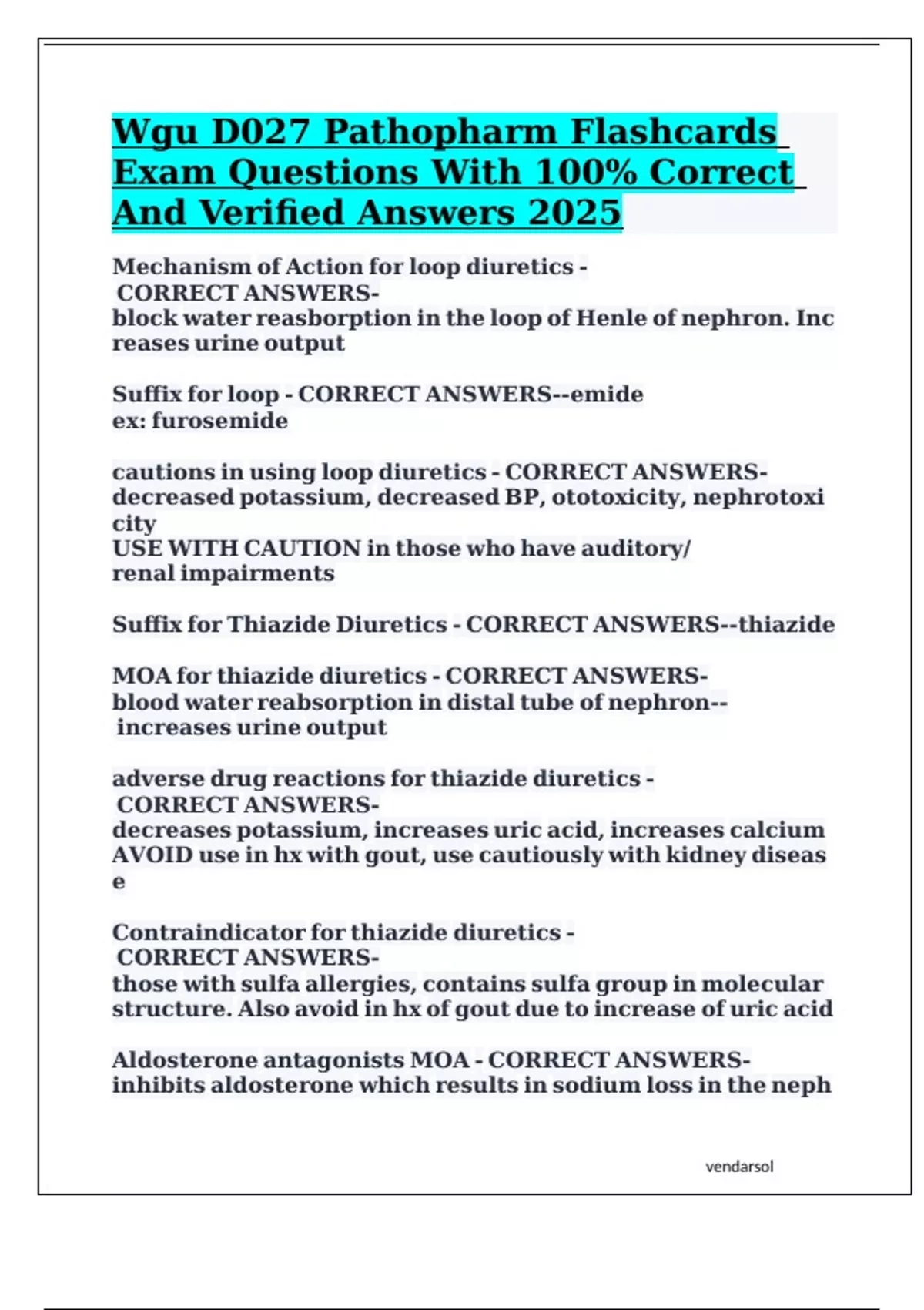 Wgu D027 Pathopharm Flashcards Exam Questions With 100% Correct And ...