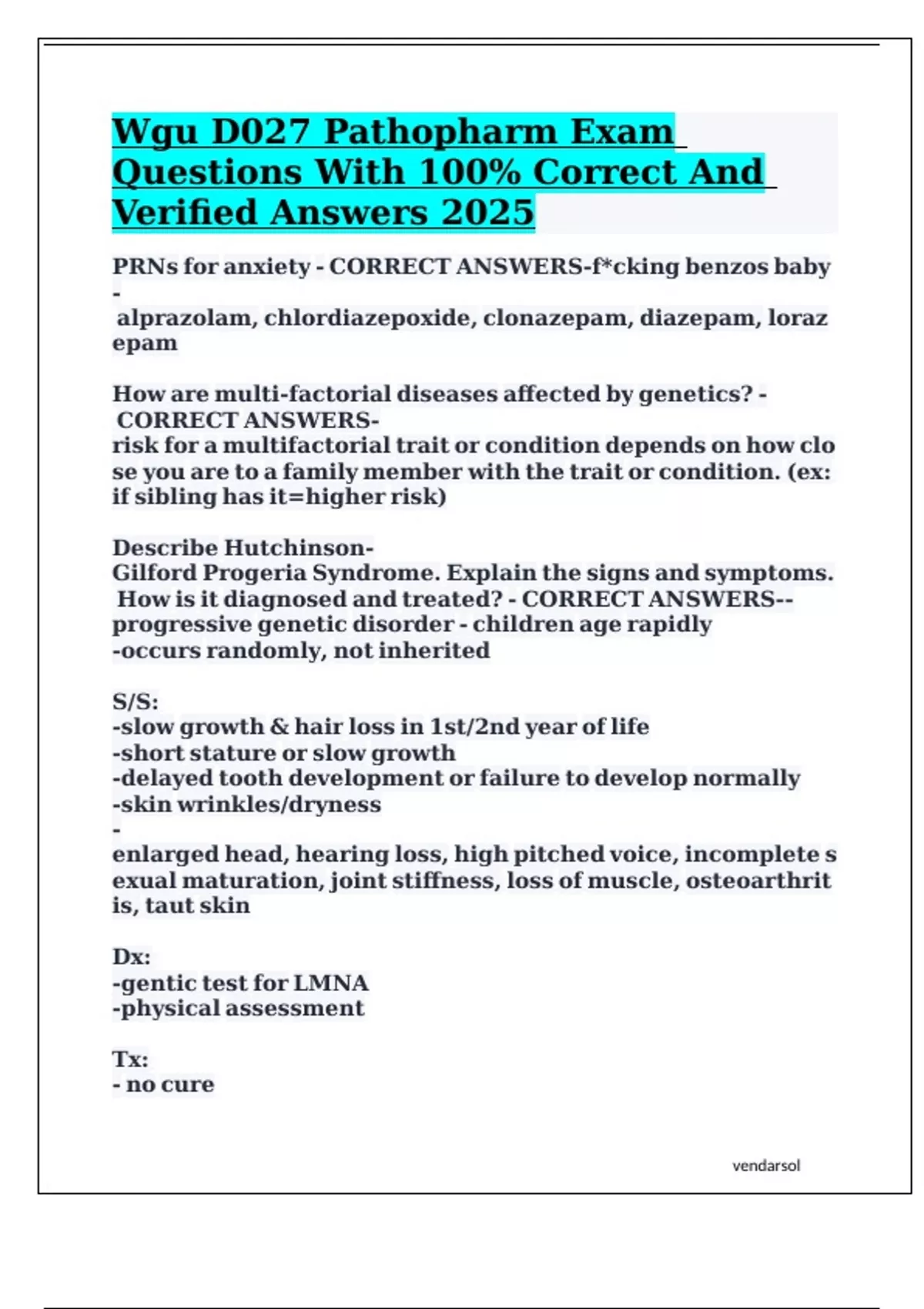 Wgu D027 Pathopharm Exam Questions With 100% Correct And Verified ...