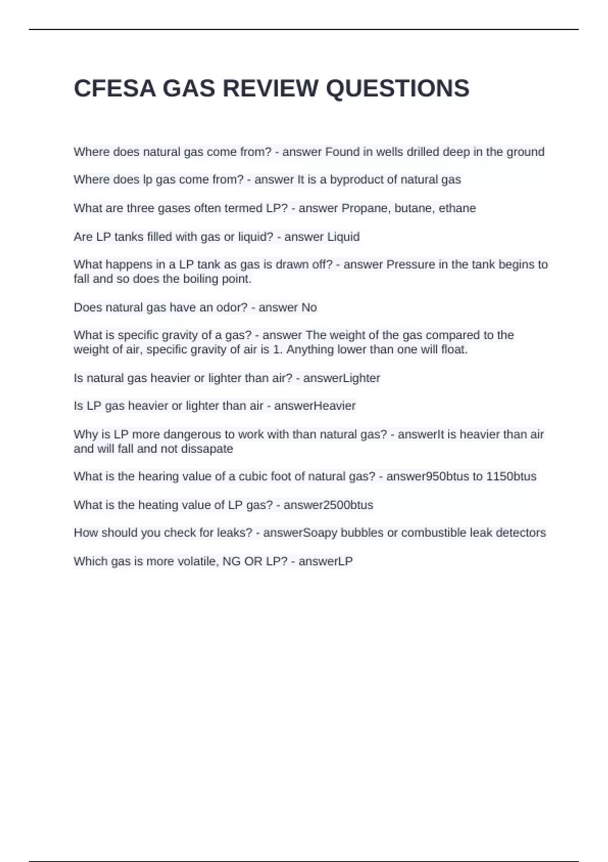 CFESA GAS REVIEW QUESTIONS WITH CORRECT ANSWERS - CFESA - Stuvia US