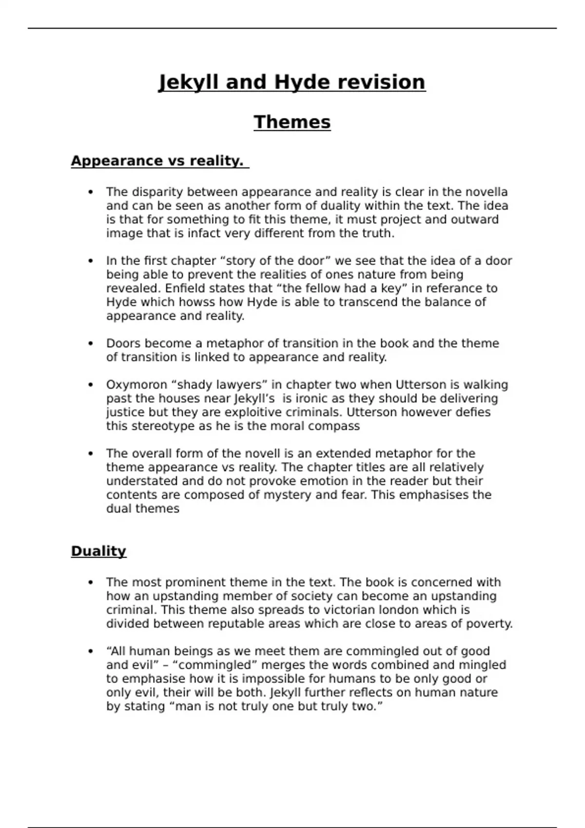 Jekyll and Hyde revision sheet - themes, quotes, analysis - English ...