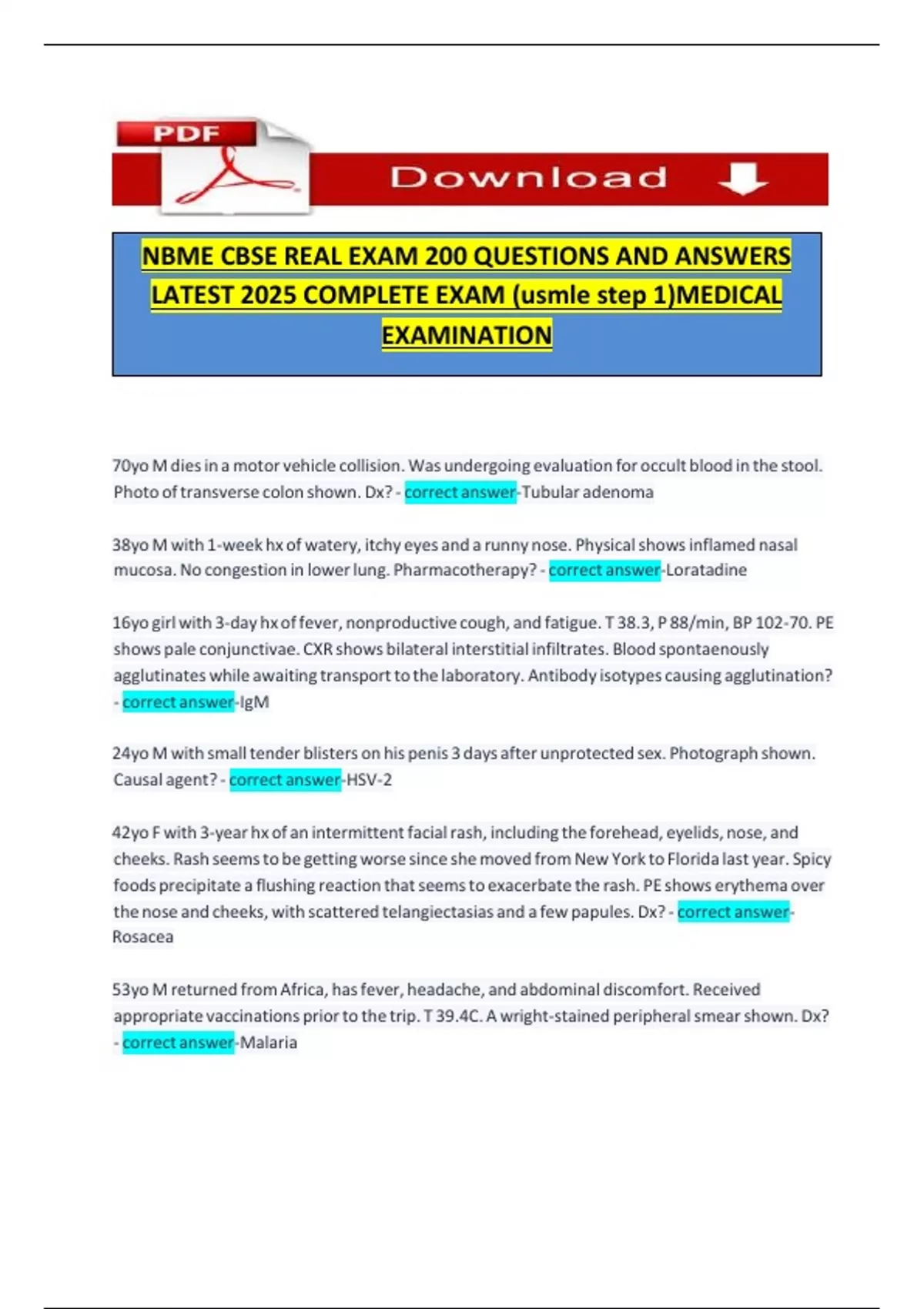 NBME CBSE REAL EXAM 200 QUESTIONS AND ANSWERS LATEST 2025 COMPLETE EXAM ...