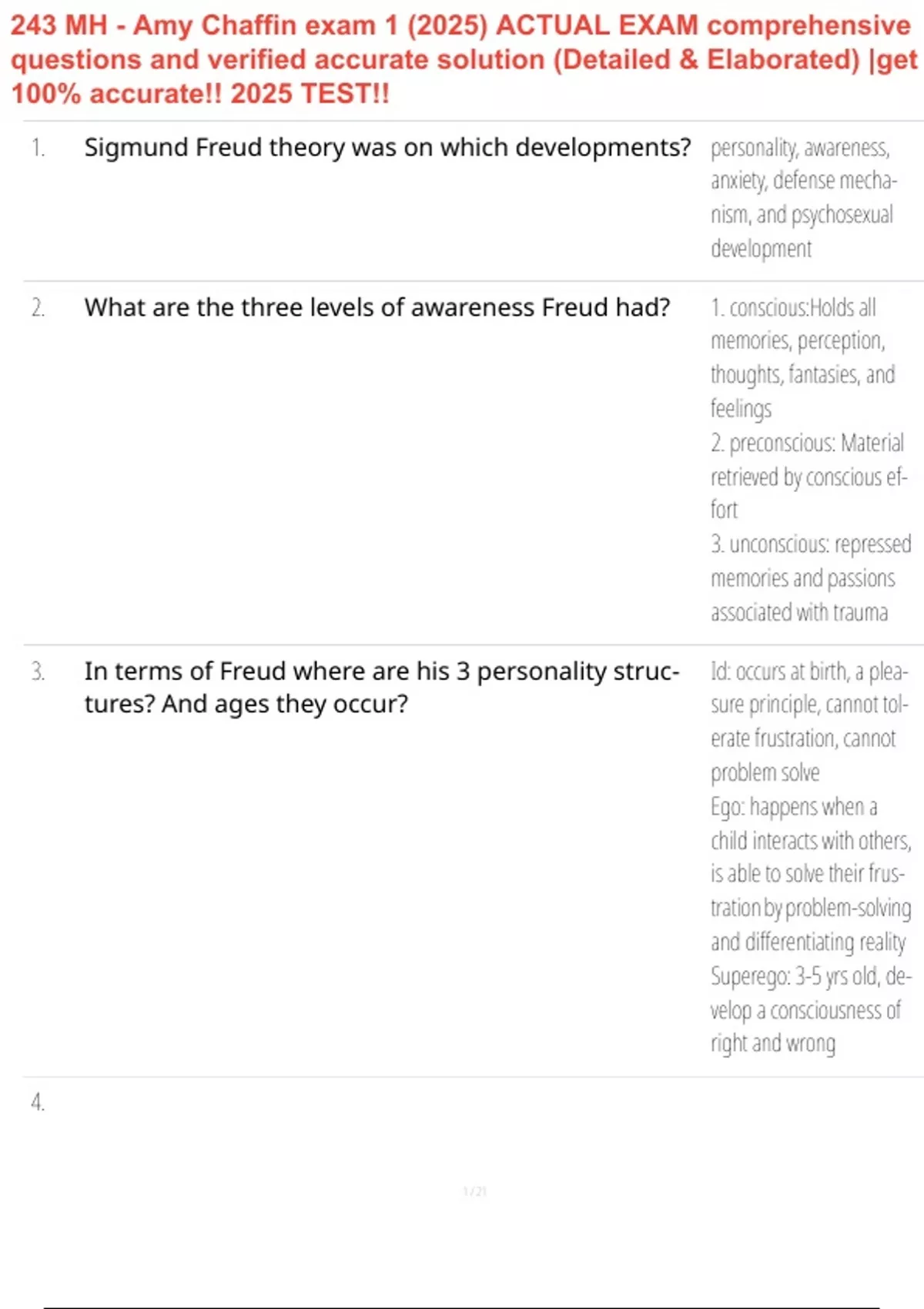 243 MH - Amy Chaffin exam 1 (2025) ACTUAL EXAM comprehensive questions and verified accurate ...