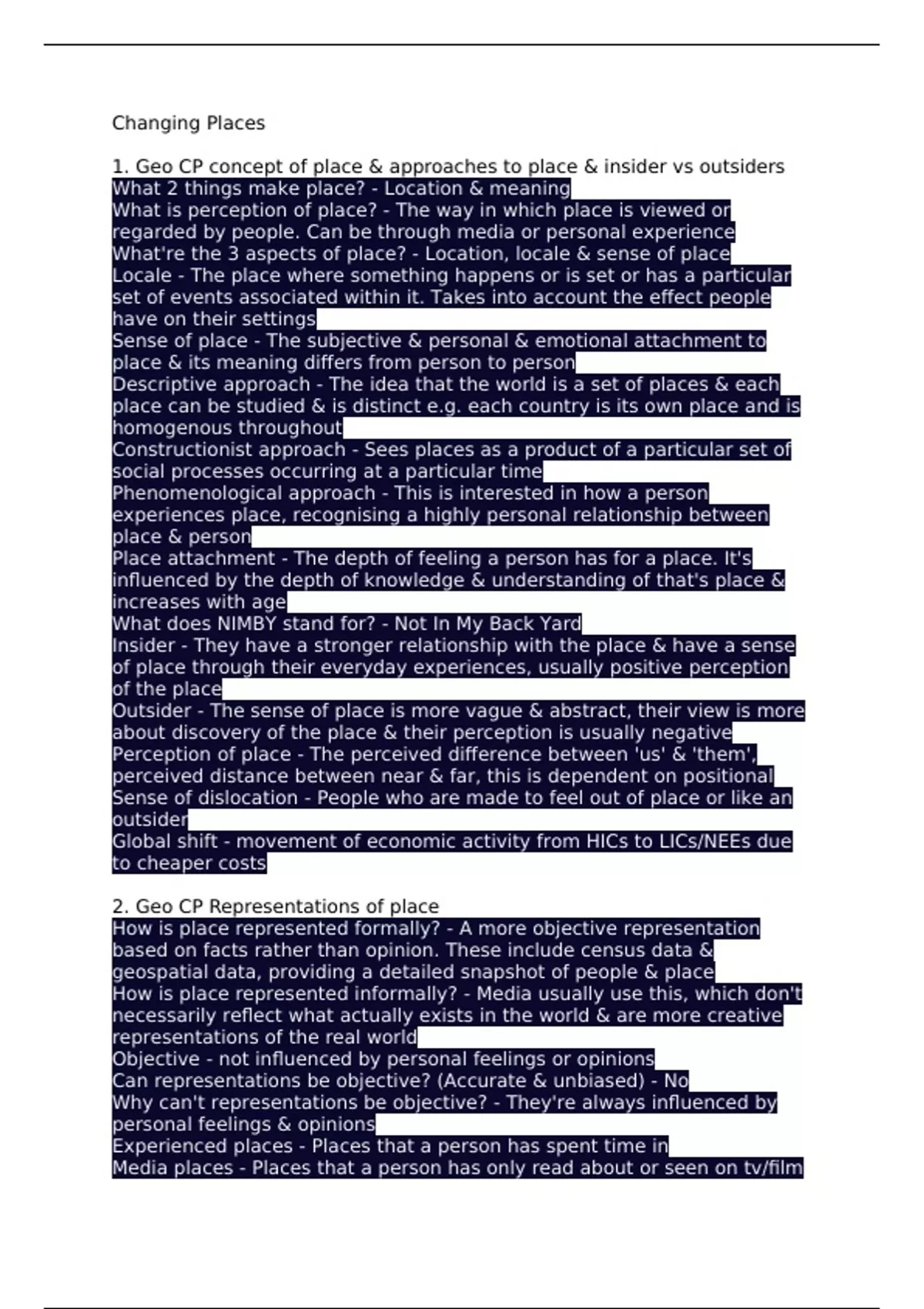 Compulsory AQA a level geography summary notes (includes case studies ...