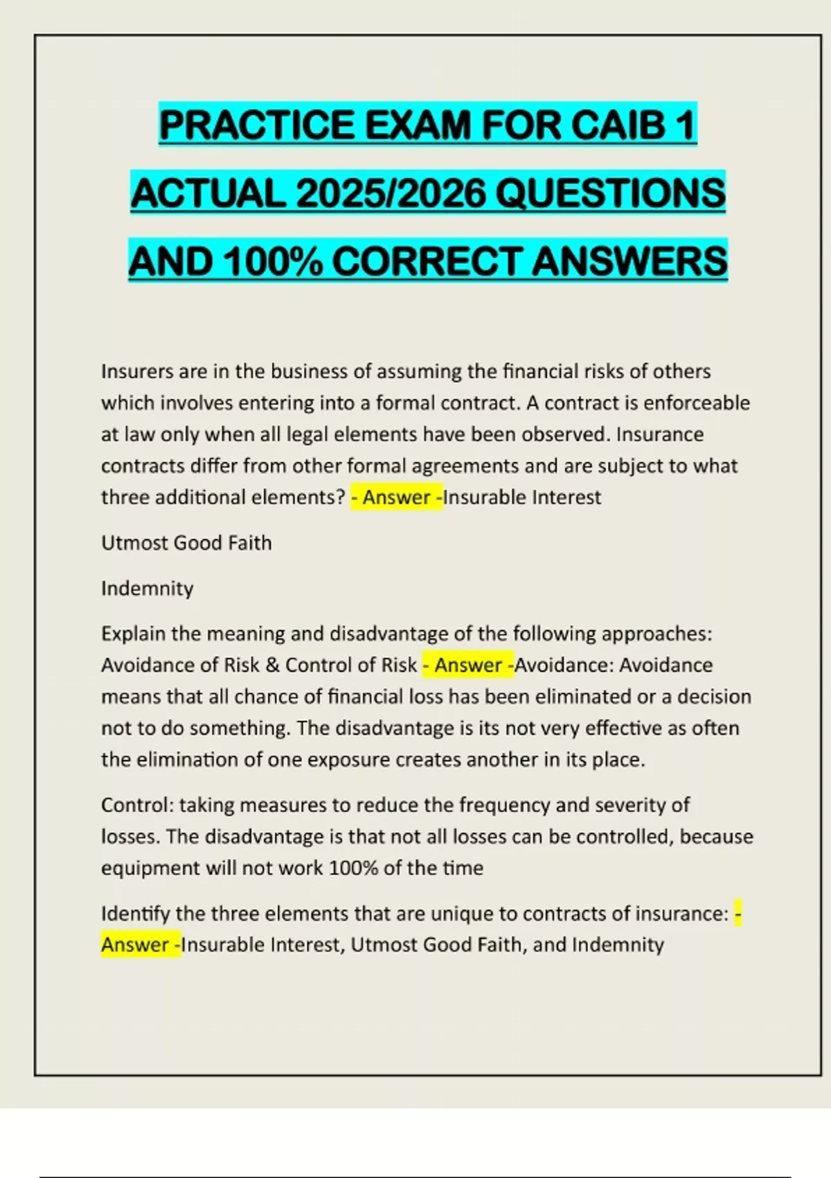 PRACTICE EXAM FOR CAIB 1 ACTUAL 2025/2026 QUESTIONS AND 100% CORRECT ...