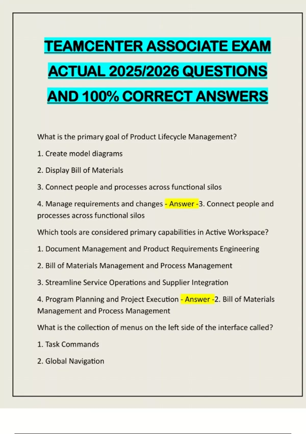 TEAMCENTER ASSOCIATE EXAM ACTUAL 2025/2026 QUESTIONS AND 100% CORRECT ...