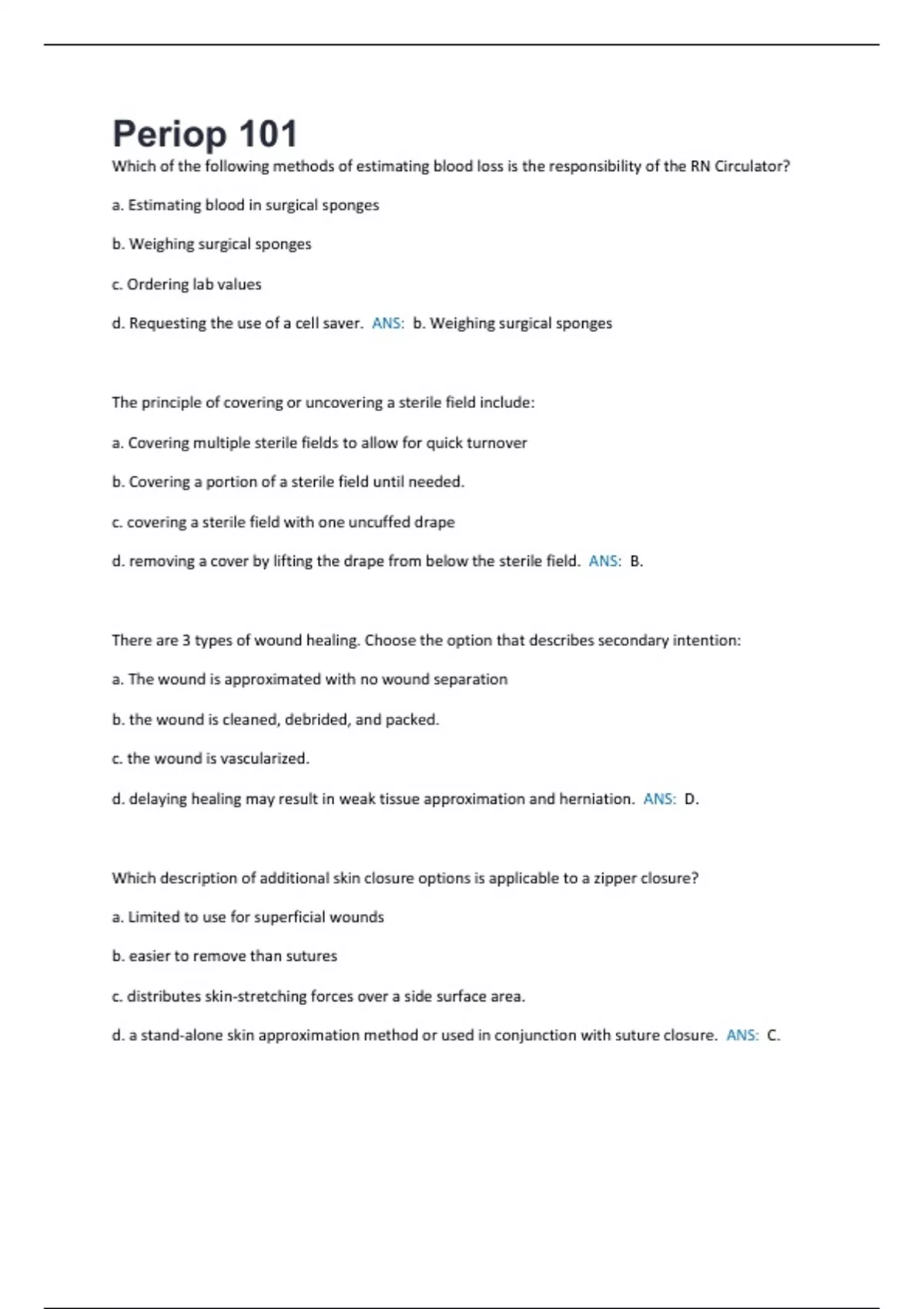 Periop 101. latest questions and answers 2025 - Periop 101 - Stuvia US