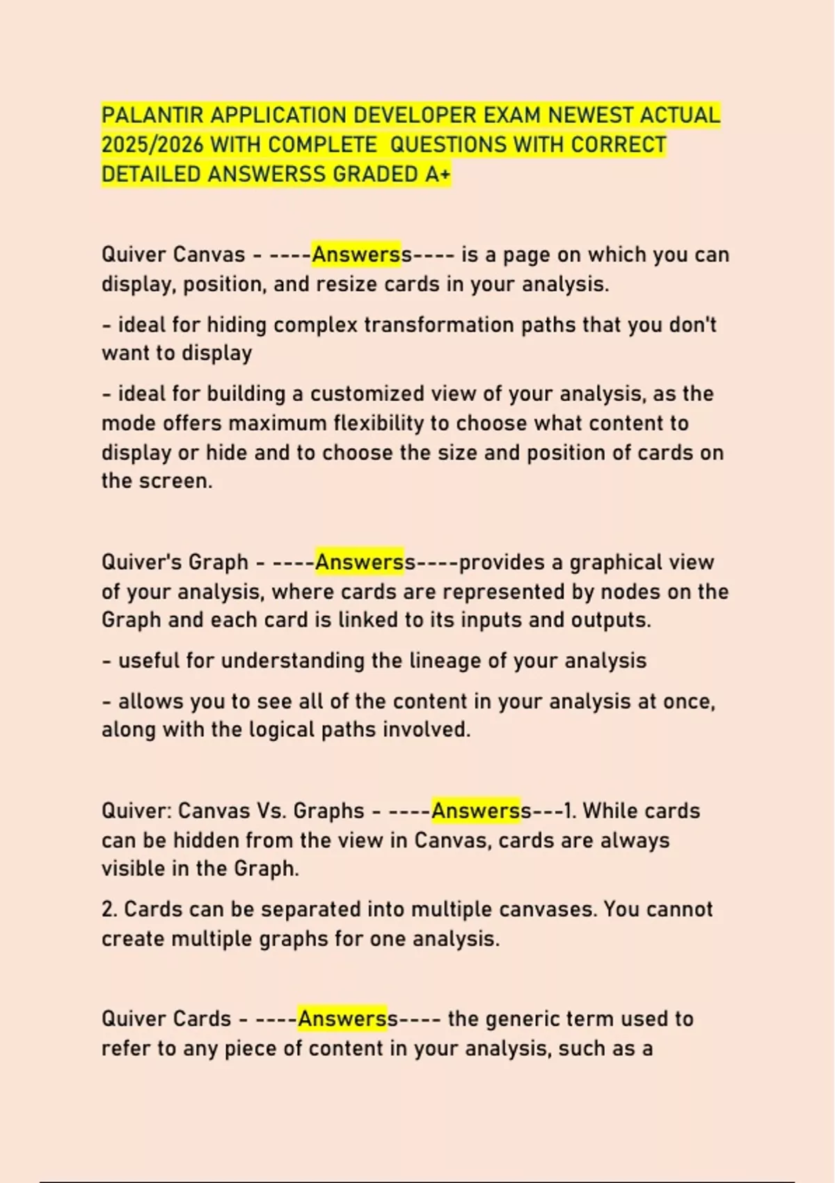 PALANTIR APPLICATION DEVELOPER EXAM NEWEST ACTUAL 2025/2026 WITH COMPLETE QUESTIONS WITH CORRECT ...