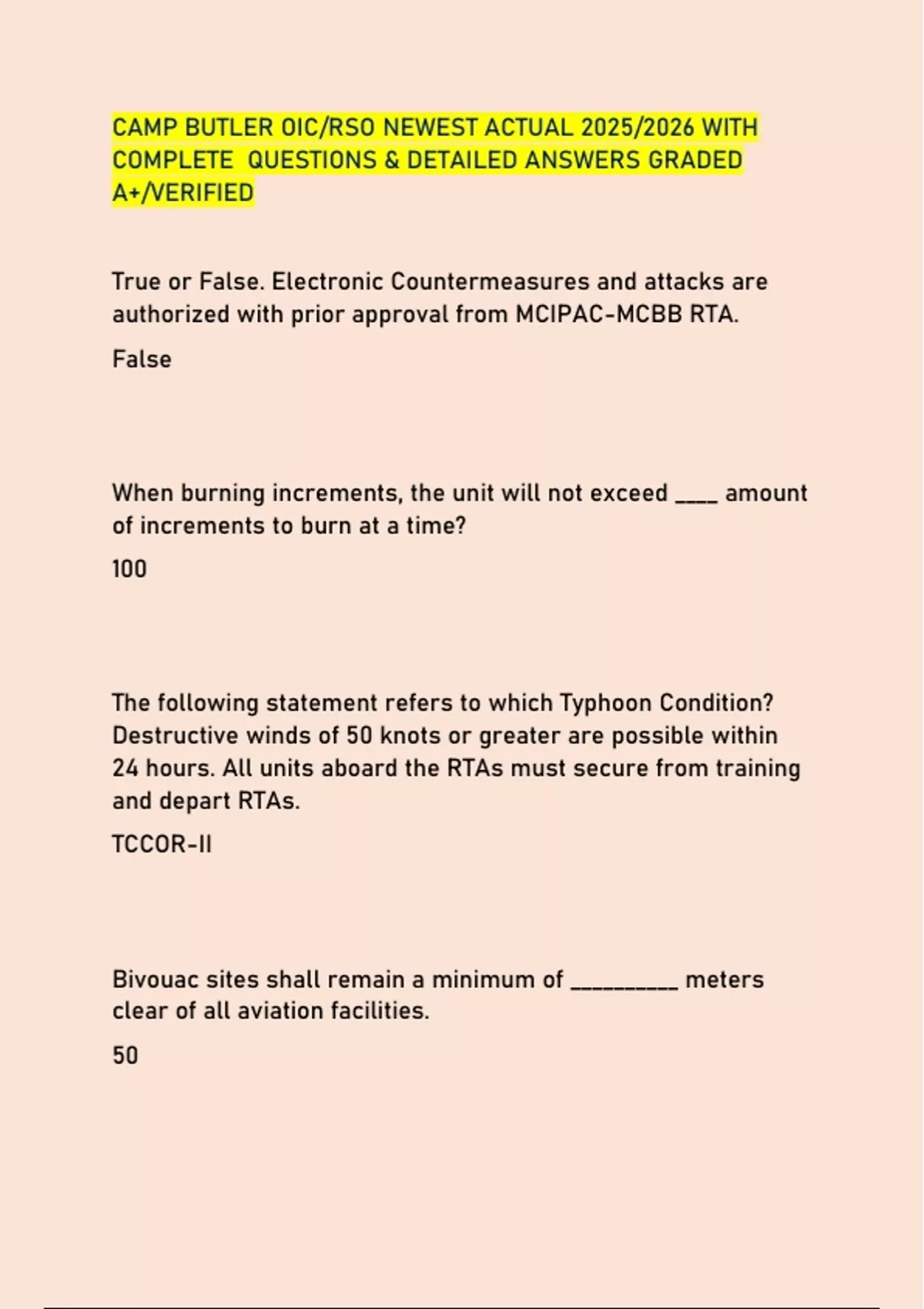 CAMP BUTLER OIC/RSO NEWEST ACTUAL 2025/2026 WITH COMPLETE QUESTIONS ...