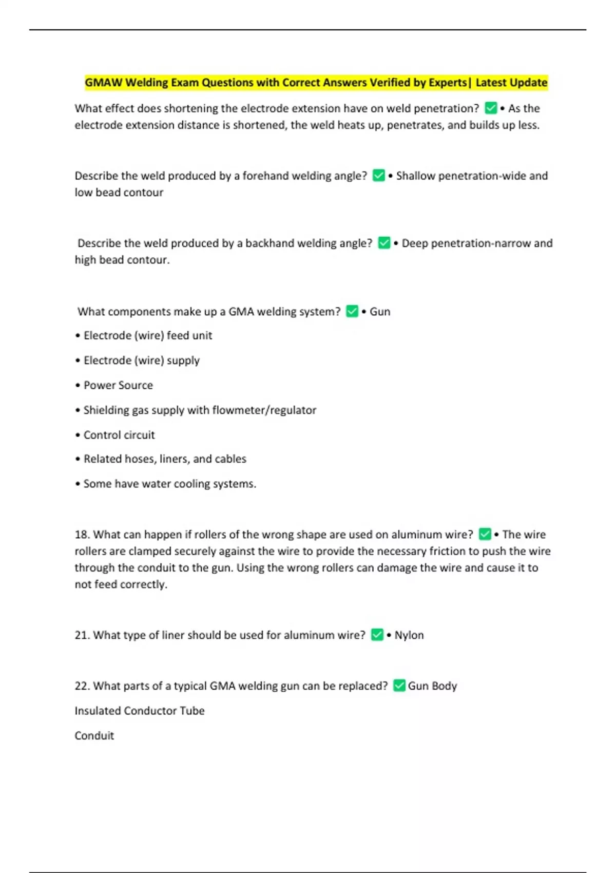 GMAW Welding Exam Questions with Correct Answers Verified by Experts ...