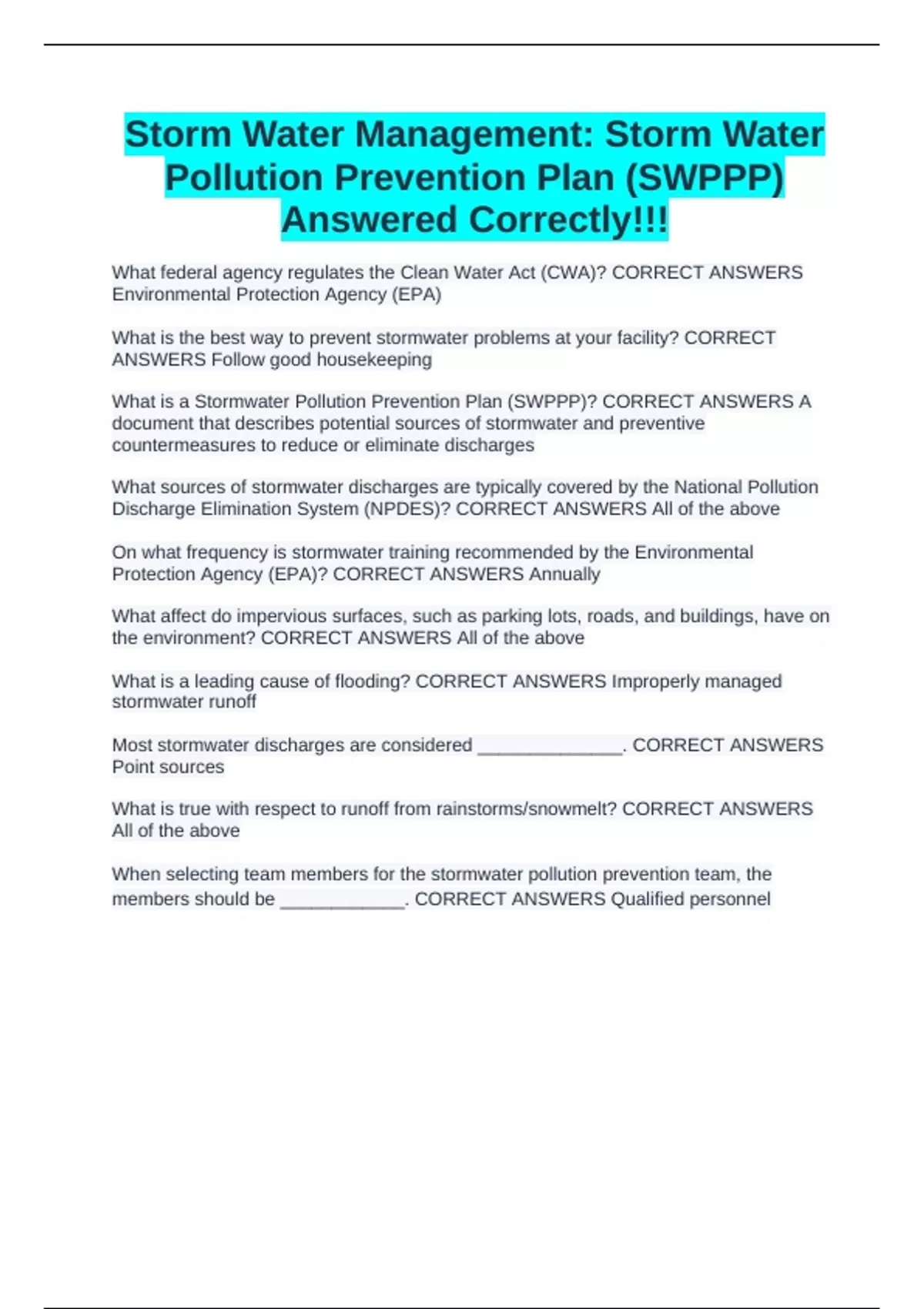 Storm Water Management: Storm Water Pollution Prevention Plan (SWPPP ...