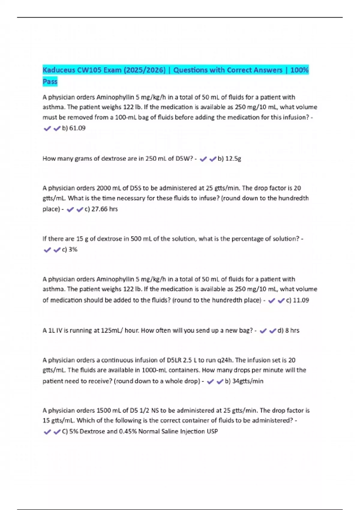 Kaduceus CW105 Exam (2025/2026) | Questions with Correct Answers | 100% ...