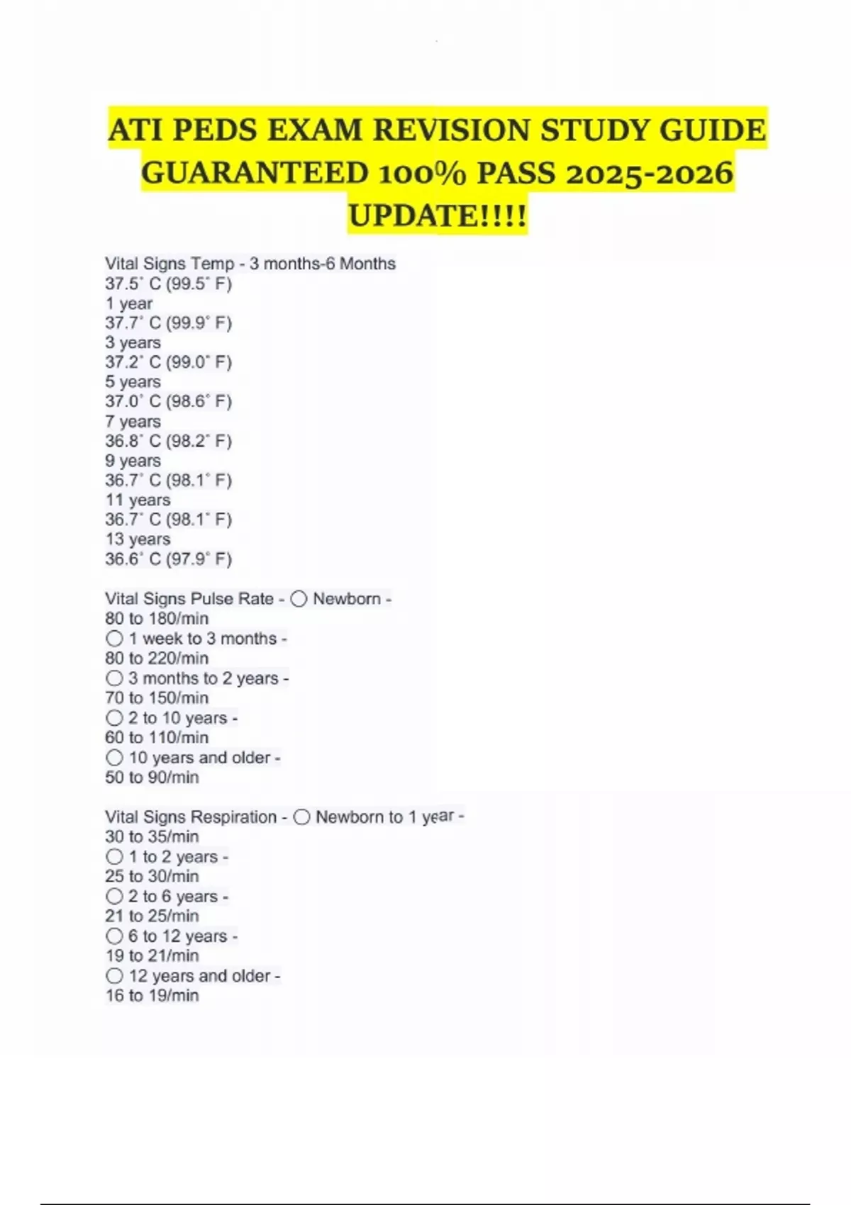 ATI PEDS EXAM REVISION STUDY GUIDE GUARANTEED 100- PASS UPDATE ...