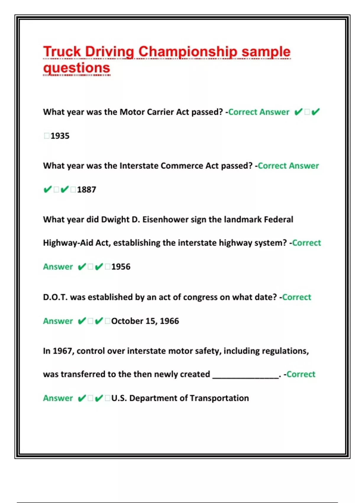 Truck Driving Championship sample questions With Comprehensive Premium ...