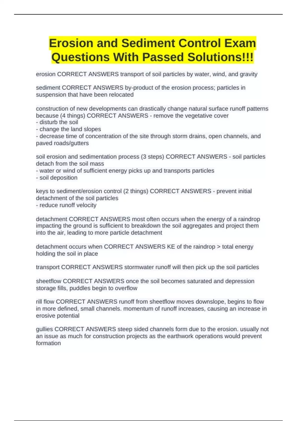 Erosion and Sediment Control Exam Questions With Passed Solutions ...