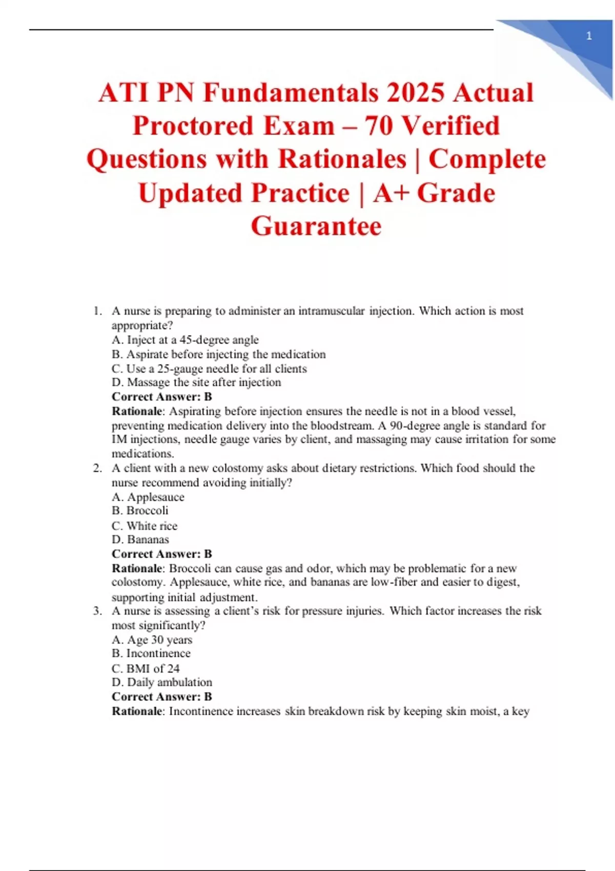 ATI PN Fundamentals 2025 Actual Proctored Exam – 70 Verified Questions ...