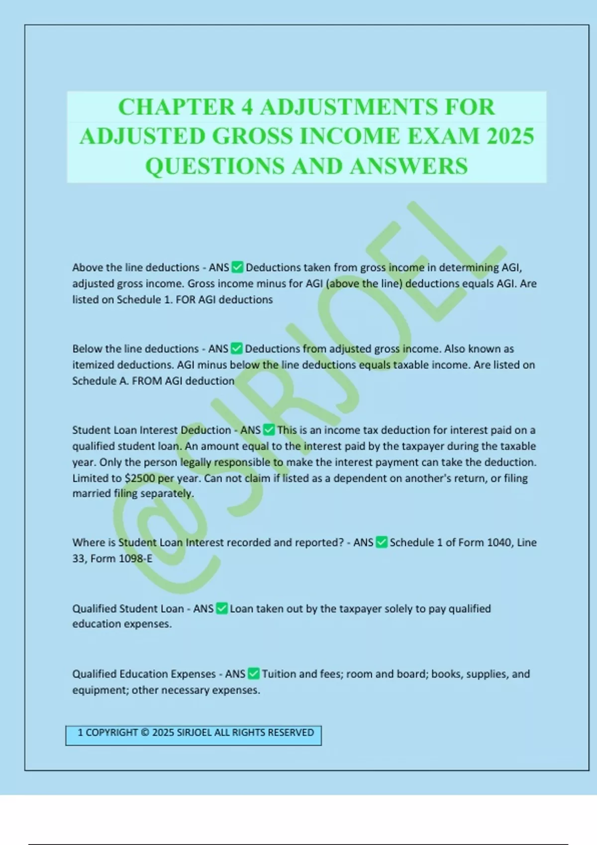 CHAPTER 4 ADJUSTMENTS FOR ADJUSTED GROSS INCOME EXAM 2025 QUESTIONS AND ...