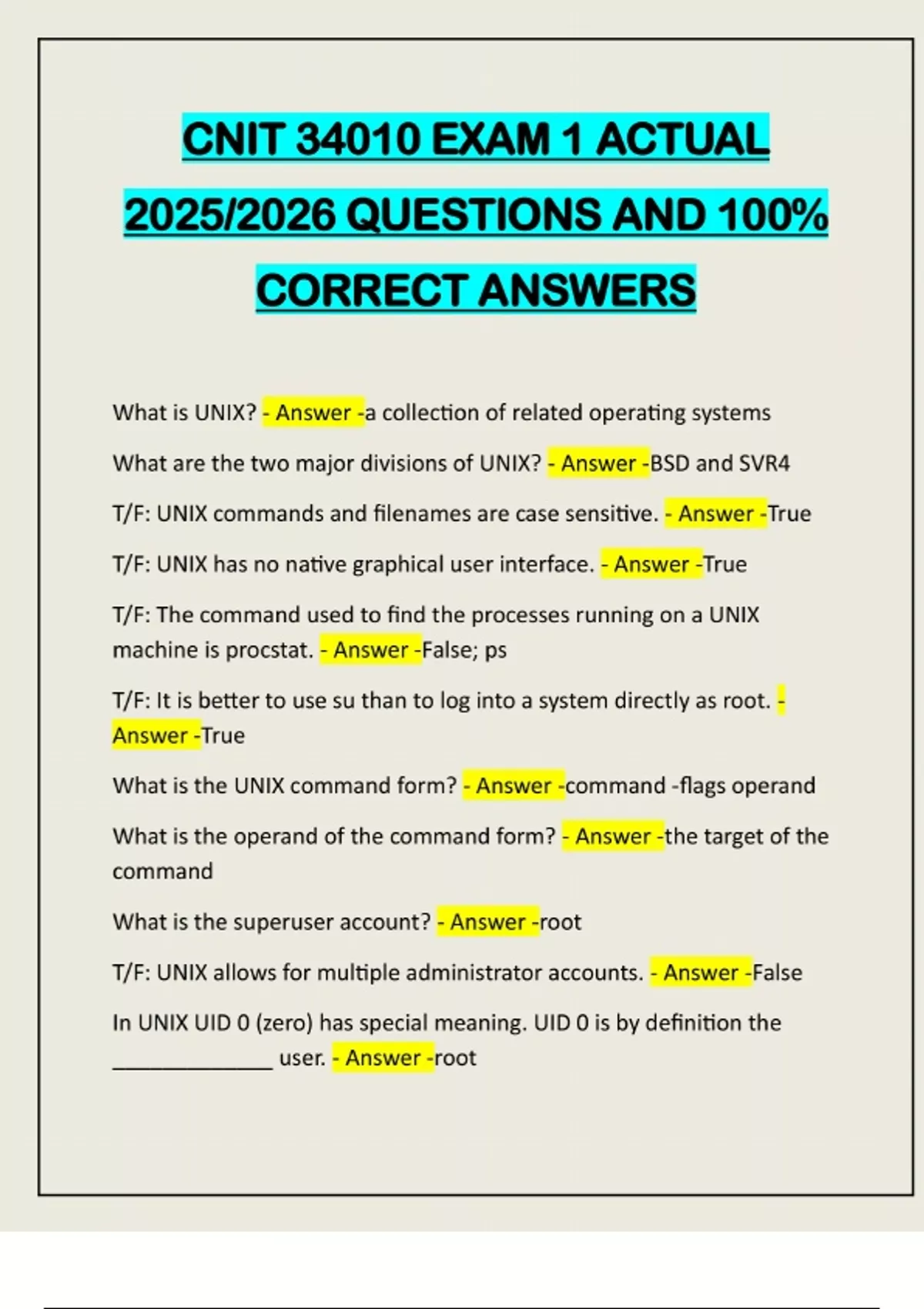 CNIT 34010 EXAM 1 ACTUAL 2025/2026 QUESTIONS AND 100% CORRECT ANSWERS ...