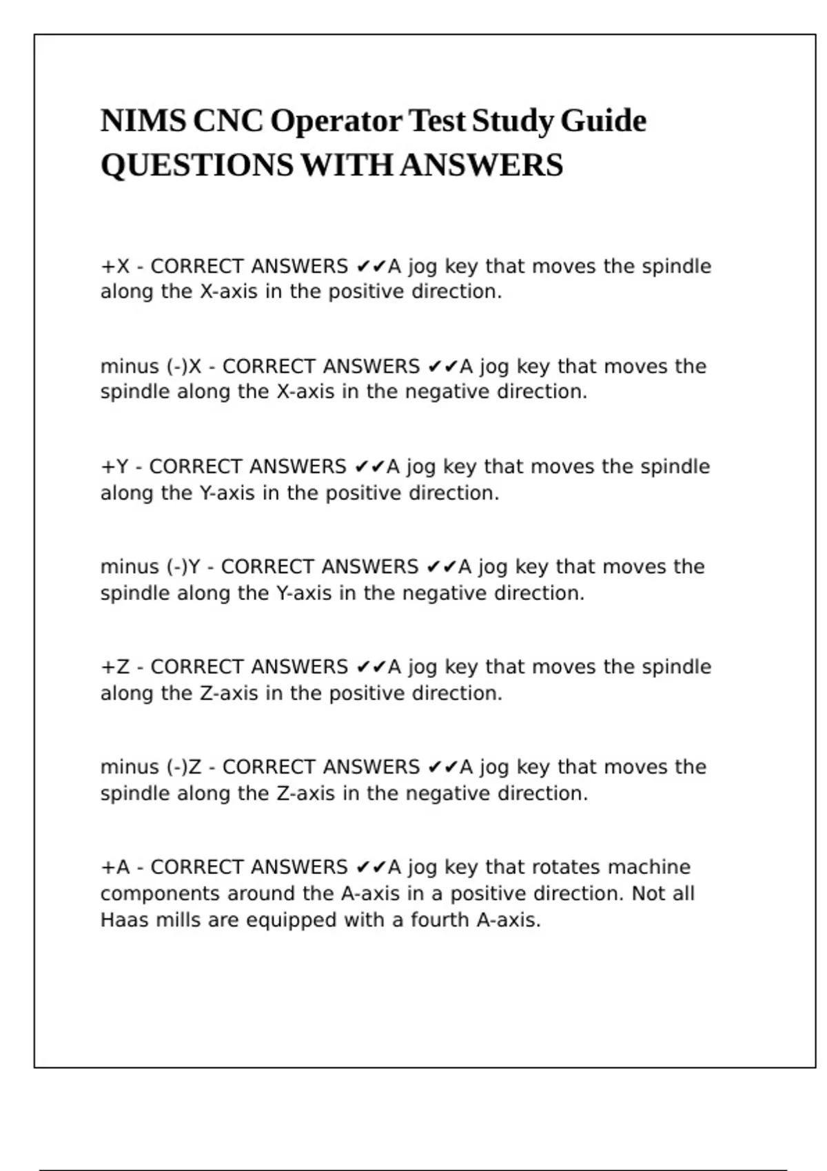 NIMS CNC Operator Test Study Guide QUESTIONS WITH ANSWERS - NIMS CNC ...