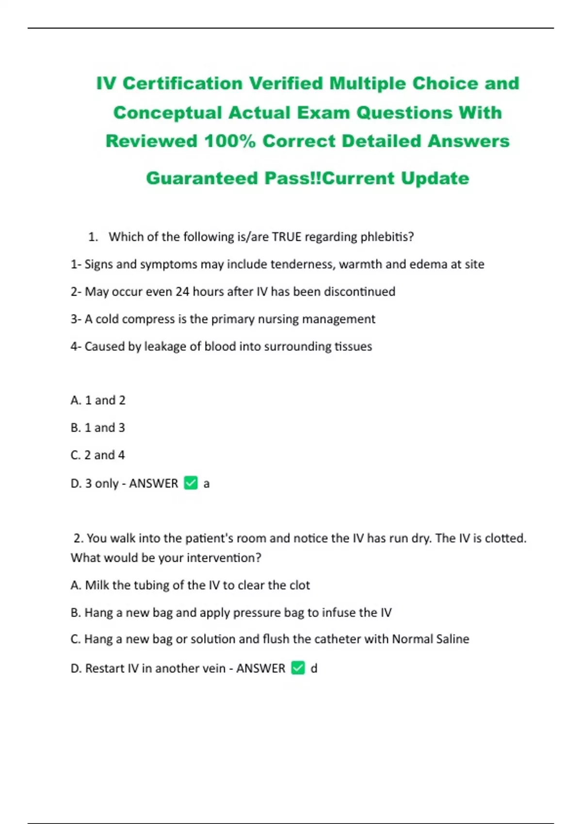 IV Certification Verified Multiple Choice and Conceptual Actual Exam Questions With Reviewed 100 ...