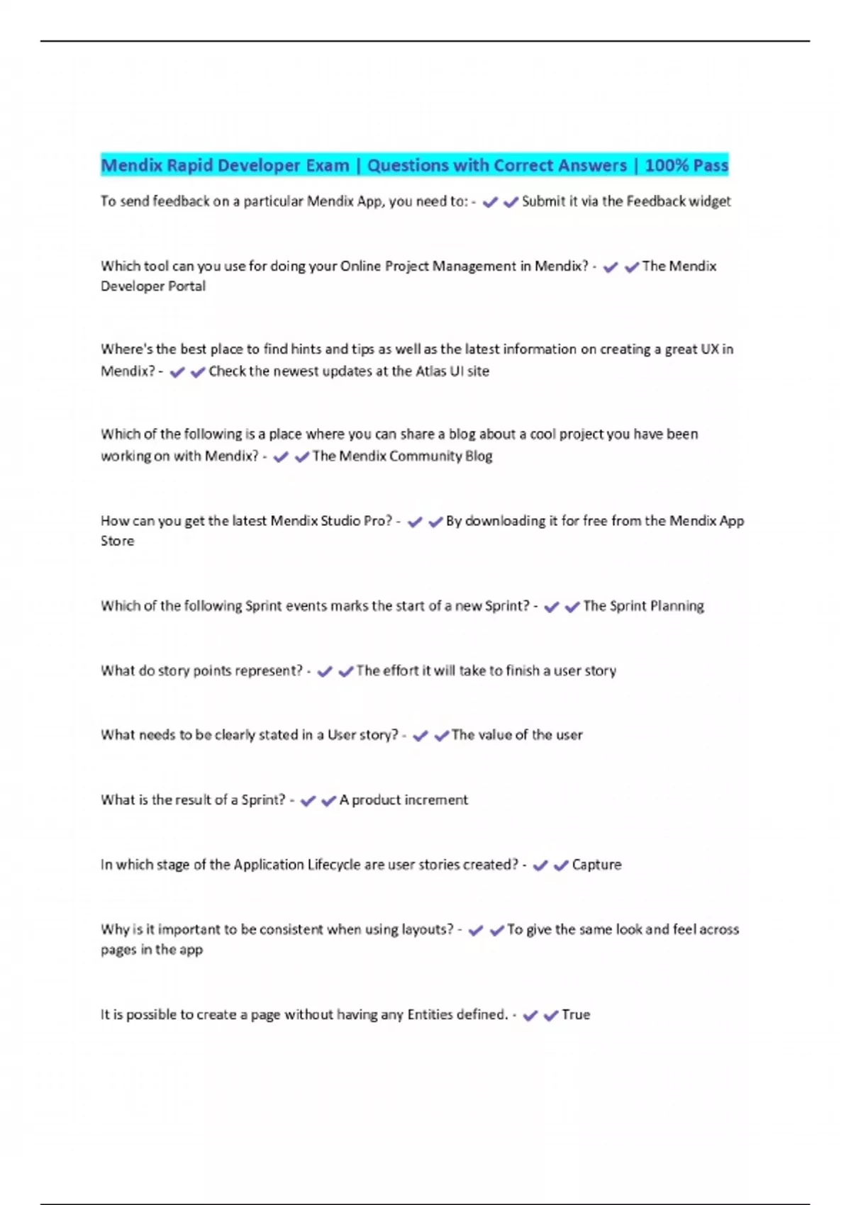 Mendix Rapid Developer Exam | Questions with Correct Answers | 100% Pass - Mendix - Stuvia NL