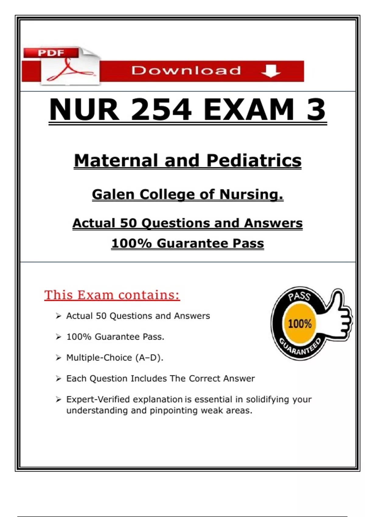 NUR 254 Exam 3 | Maternal and Pediatrics | 2025 Verified Q&A with ...