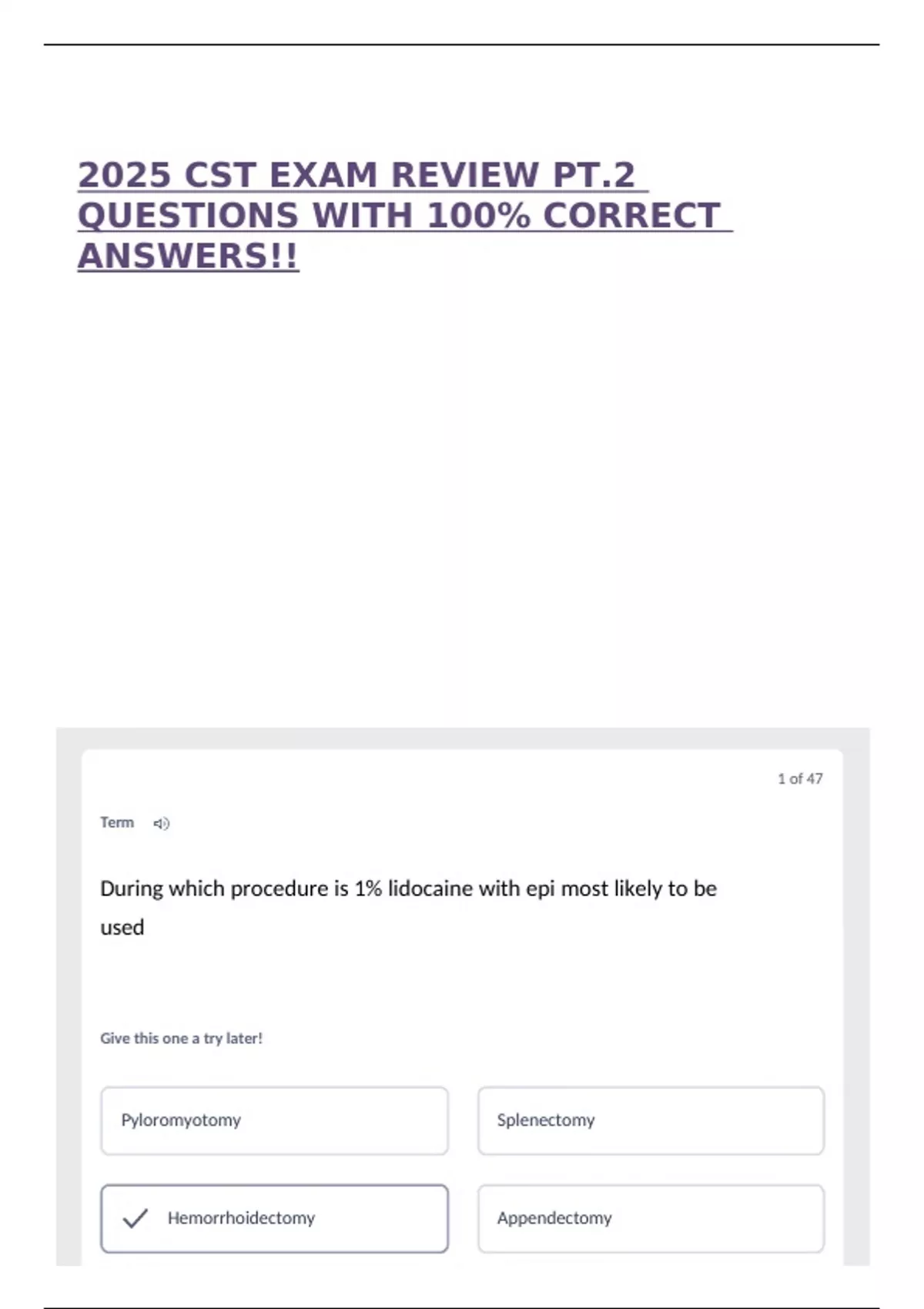 2025 CST EXAM REVIEW PT.2 QUESTIONS WITH 100% CORRECT ANSWERS!! - Cst ...