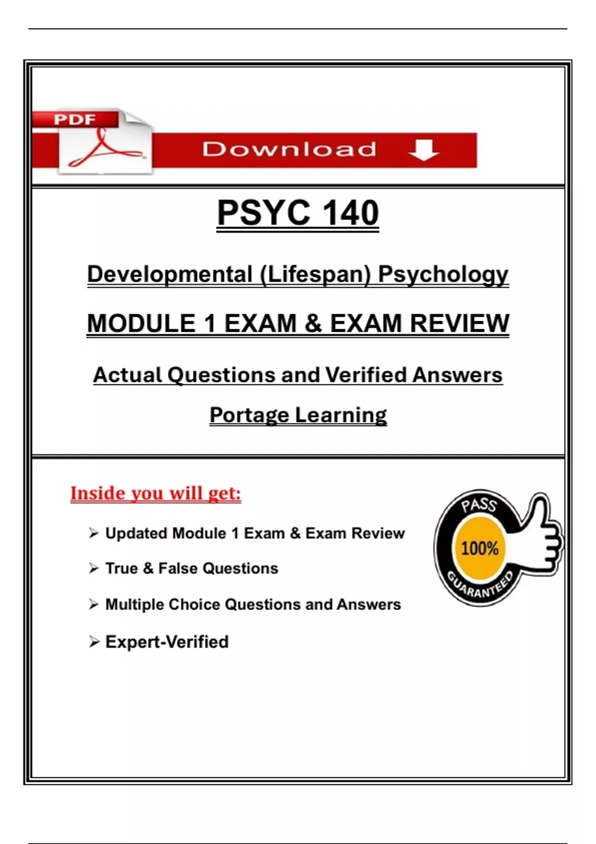 PSYC 140 Module 1 LockDown Exam & Full Review | 2025 Updated Version | Portage Learning - PSYC ...