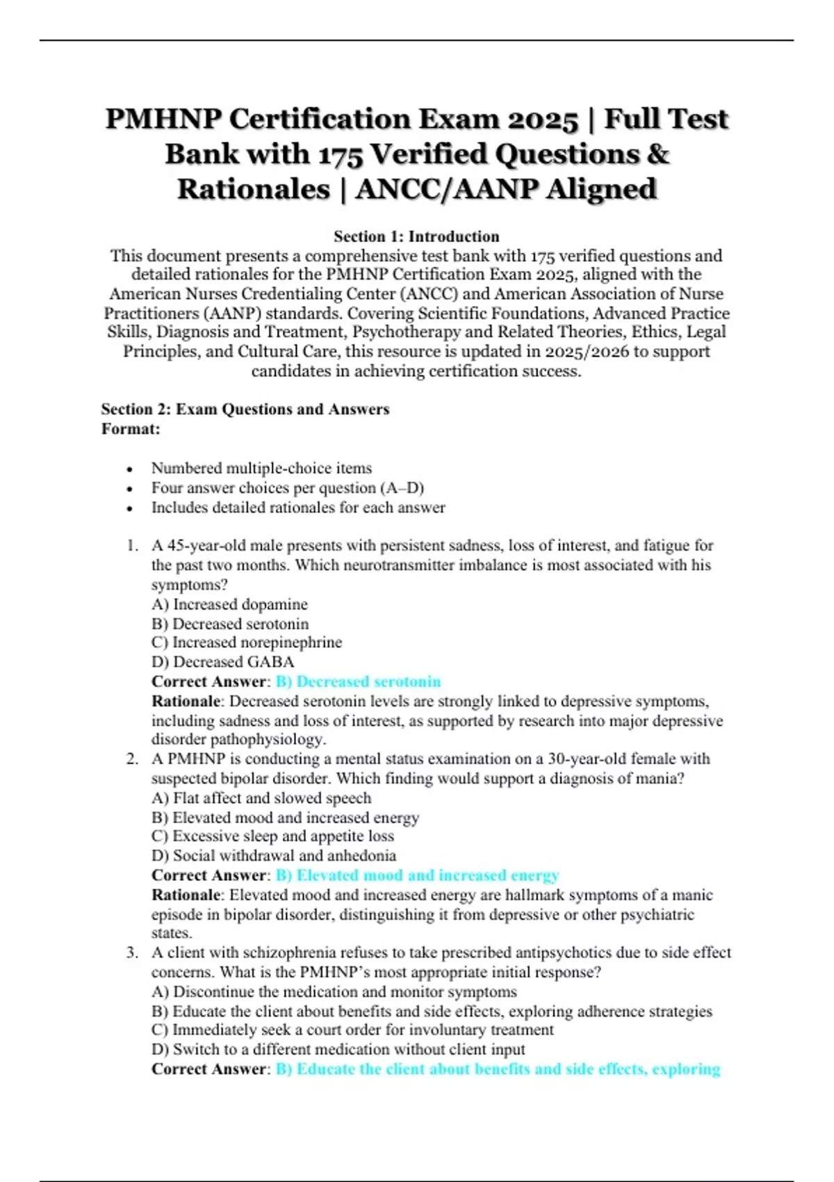 PMHNP Certification Exam 2025 | Full Test Bank with 175 Verified ...