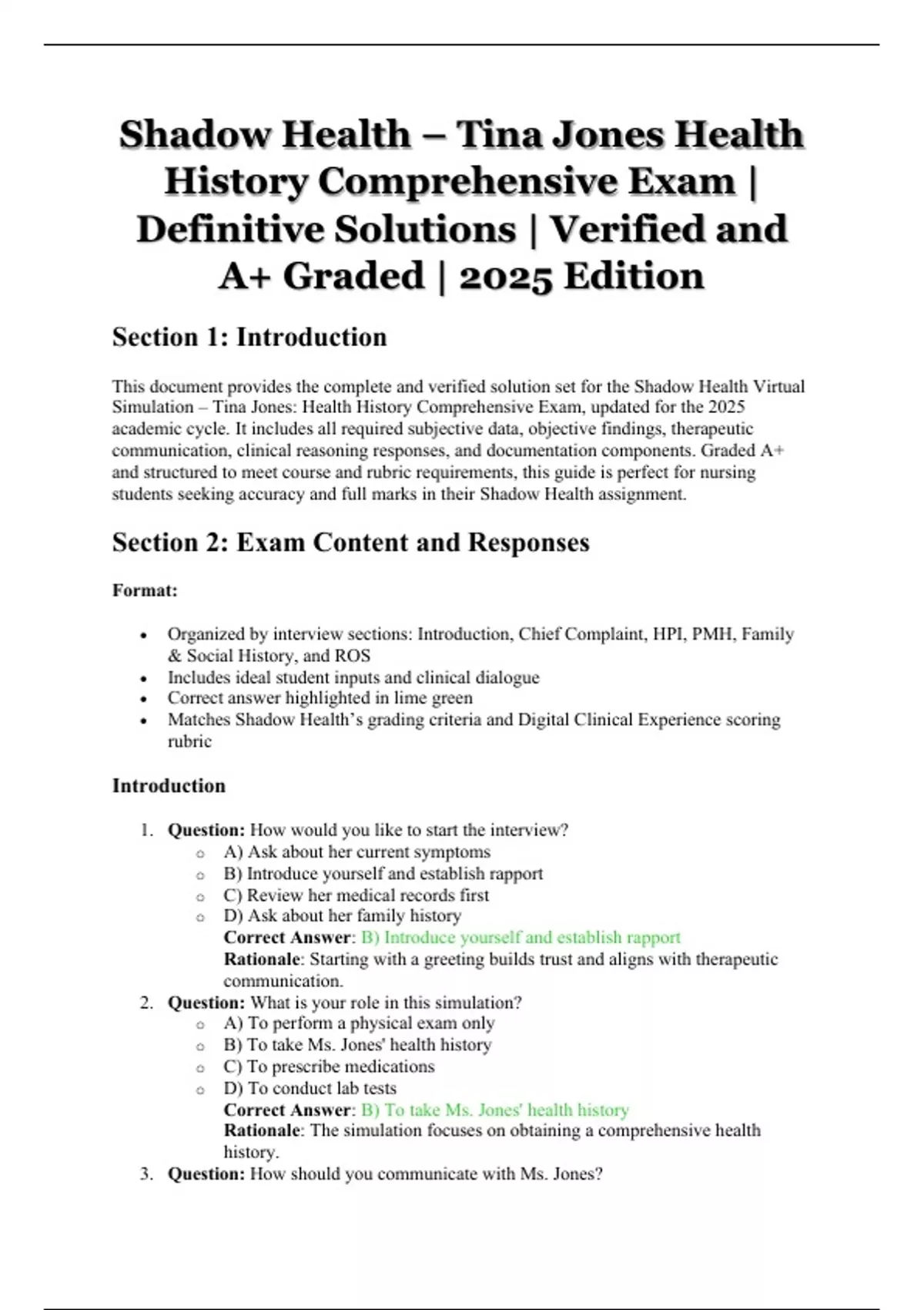 Shadow Health – Tina Jones Health History Comprehensive Exam ...