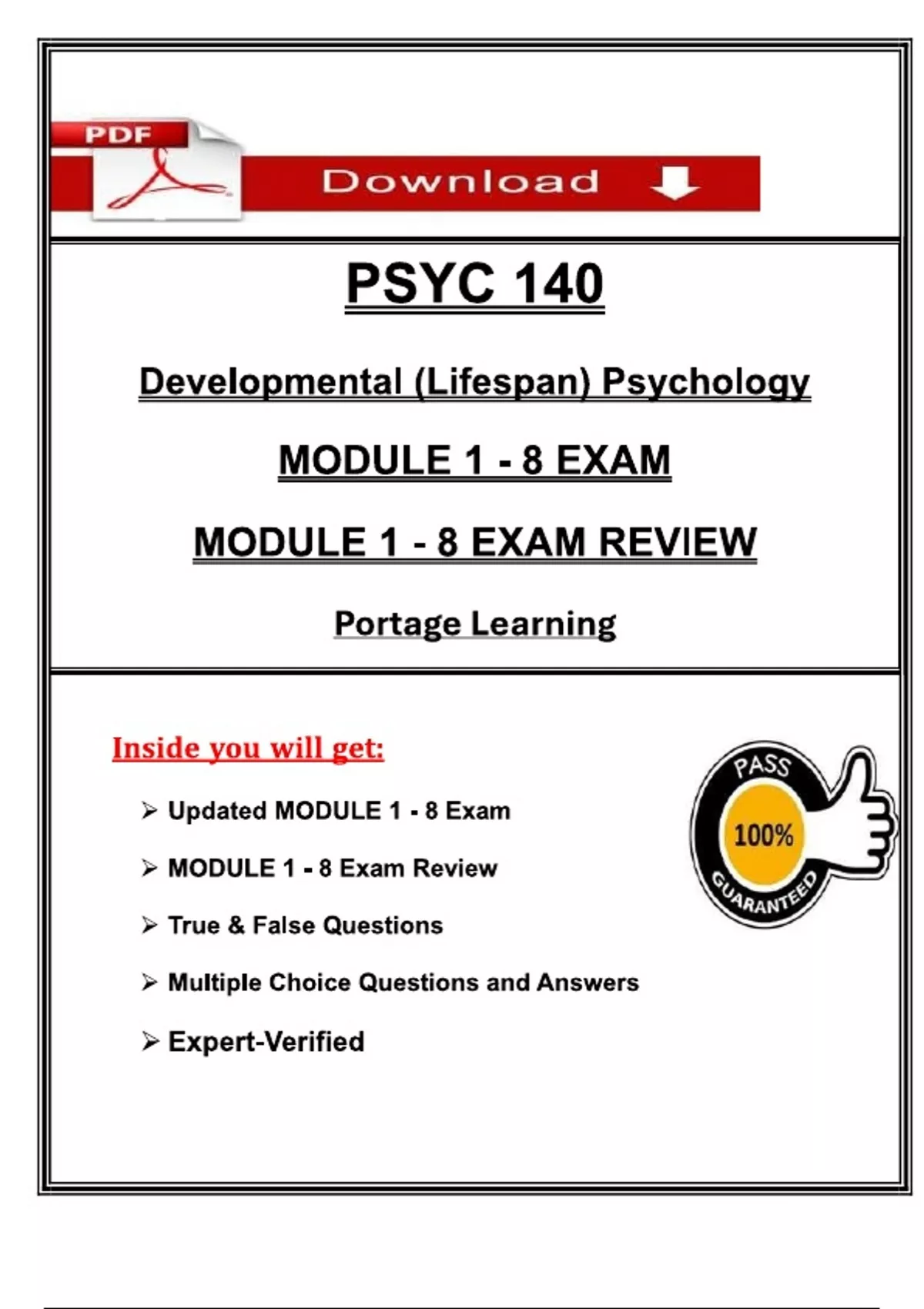 PSYC 140 (Modules 1–8) | Complete Lock Down Exam & Review Bundle ...