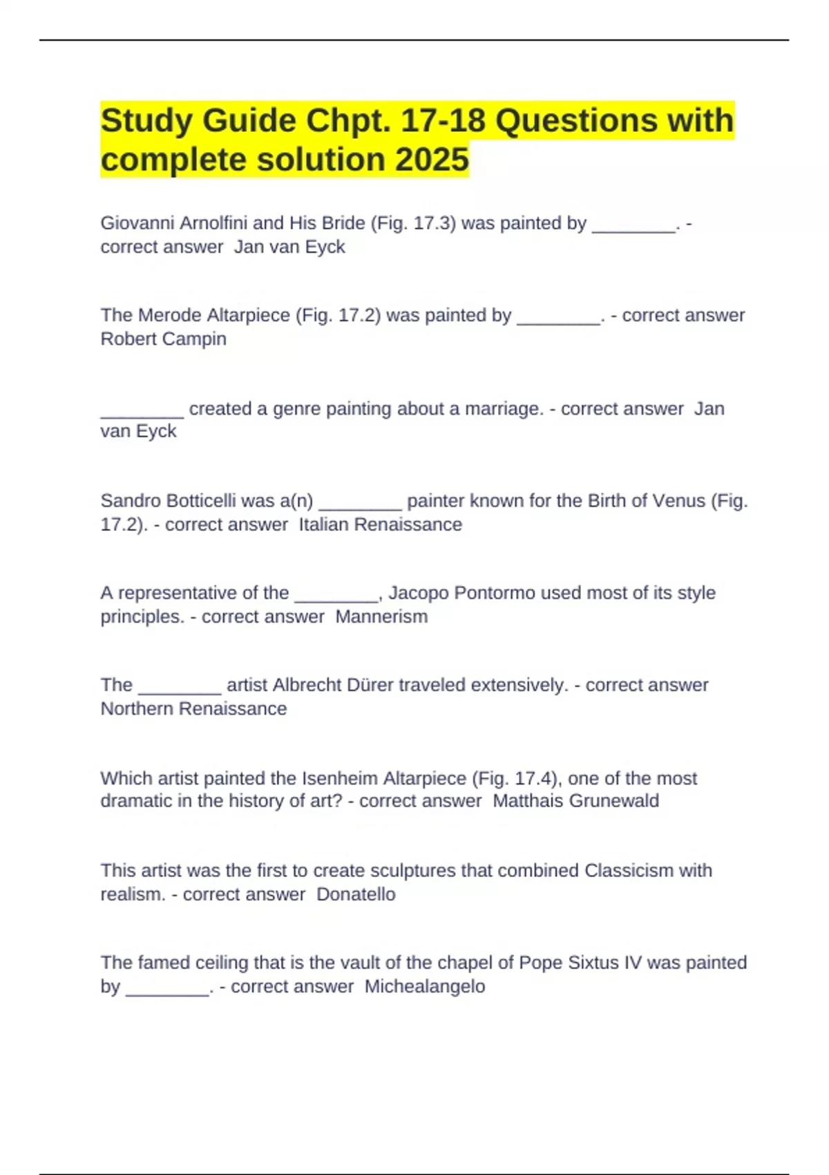 Study Guide Chpt. 17-18 Questions with complete solution 2025 - Chpt. 17-18 - Stuvia US