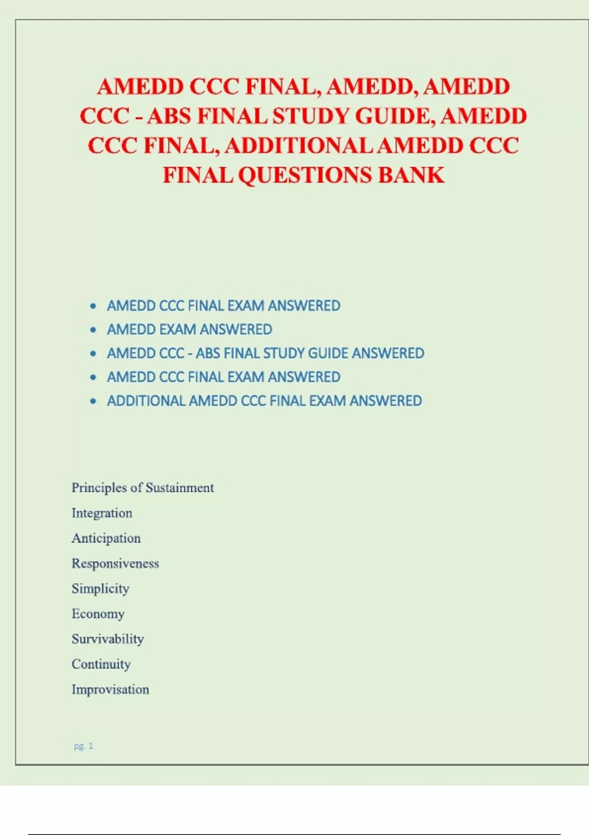 AMEDD CCC FINAL, AMEDD, AMEDD CCC - ABS FINAL STUDY GUIDE, AMEDD CCC ...