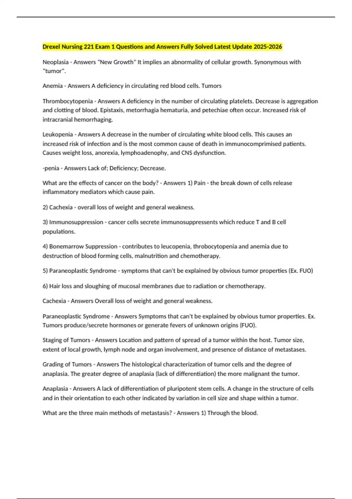 Drexel Nursing 221 Exam 1 Questions and Answers Fully Solved Latest ...