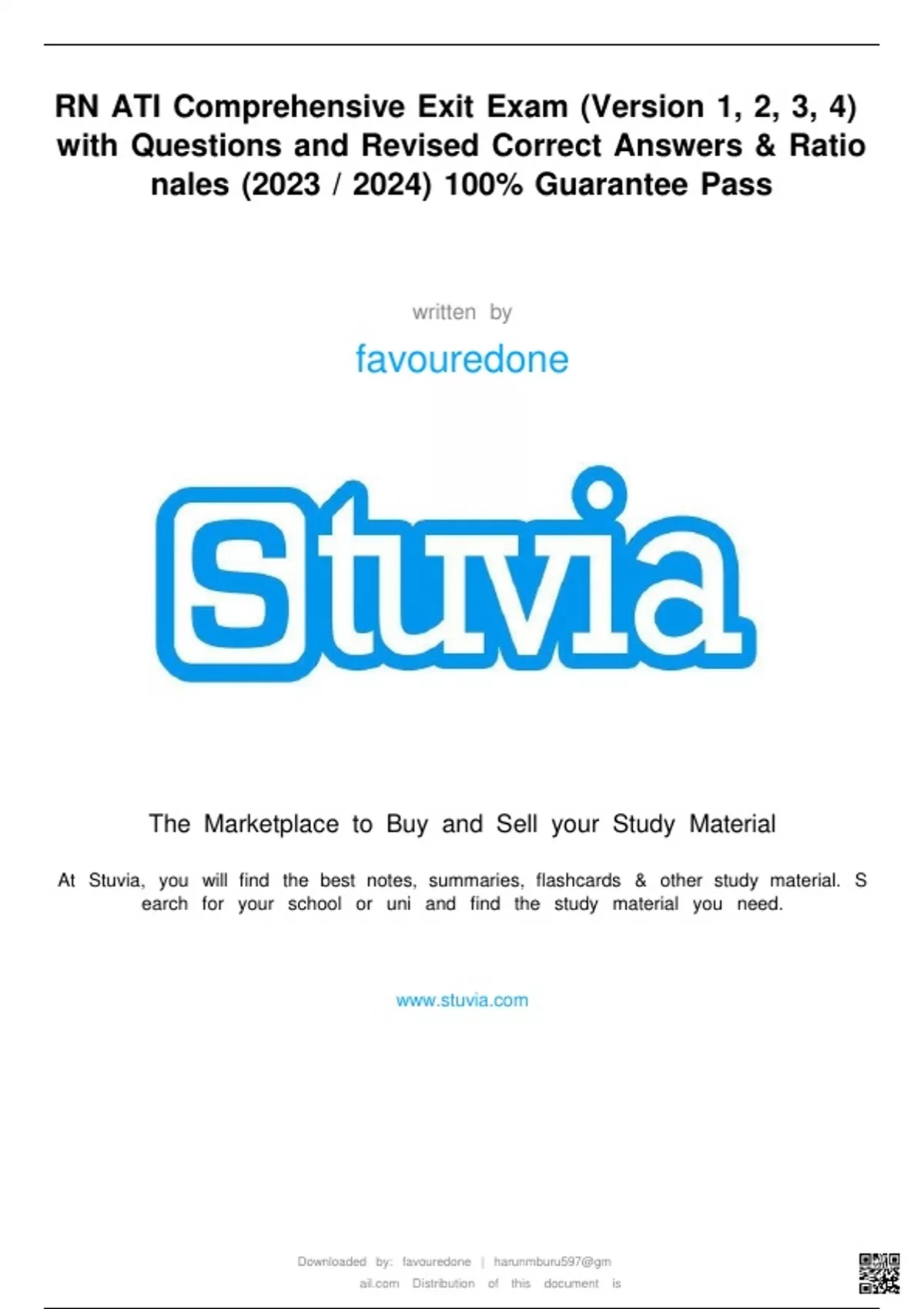 RN ATI Comprehensive Exit Exam (Version 1, 2, 3, 4) With Questions And Revised Correct Answers ...