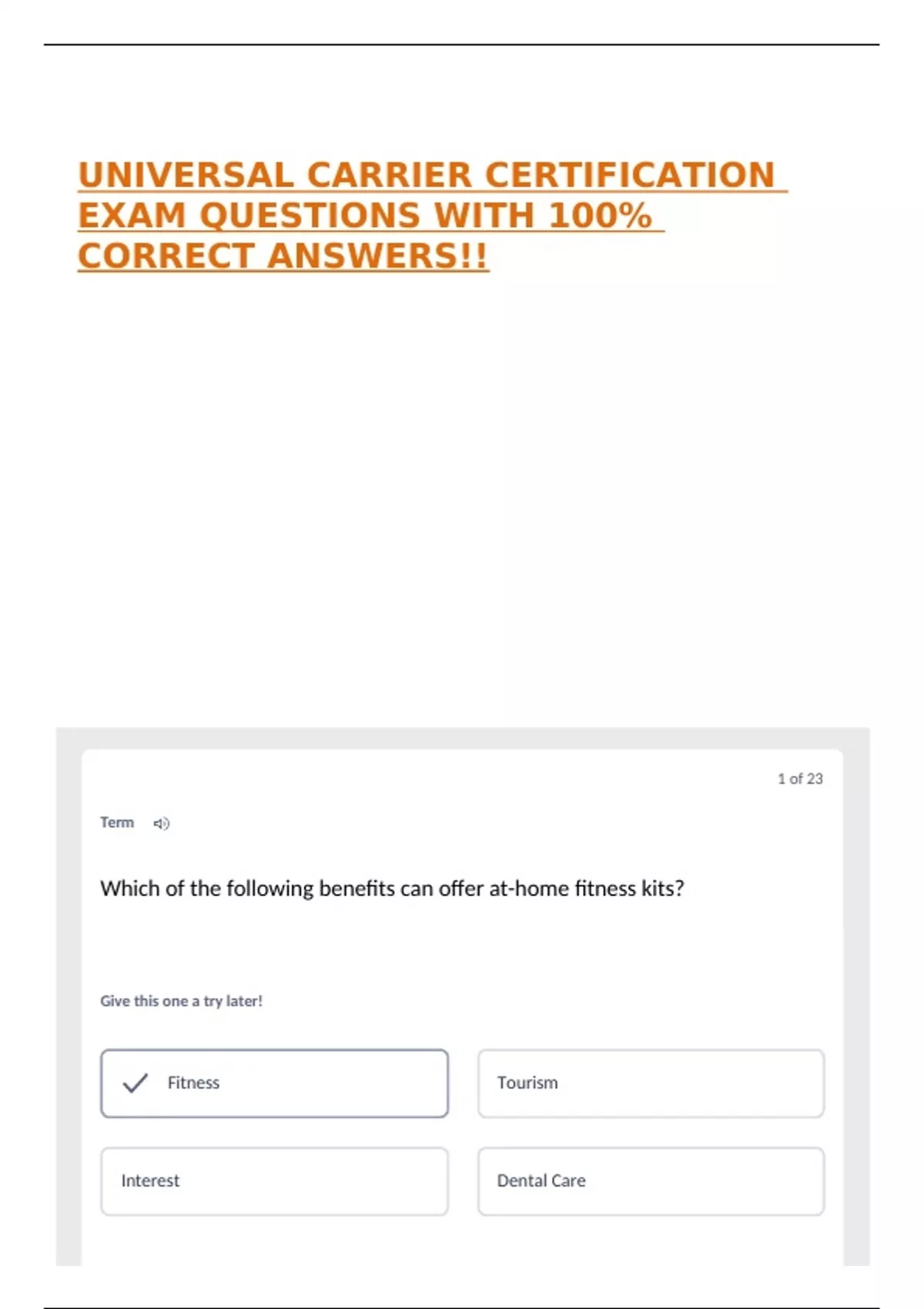 UNIVERSAL CARRIER CERTIFICATION EXAM QUESTIONS WITH 100% CORRECT ...