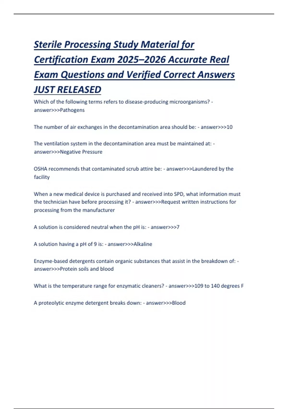 Sterile Processing Study Material for Certification Exam 2025–2026 ...
