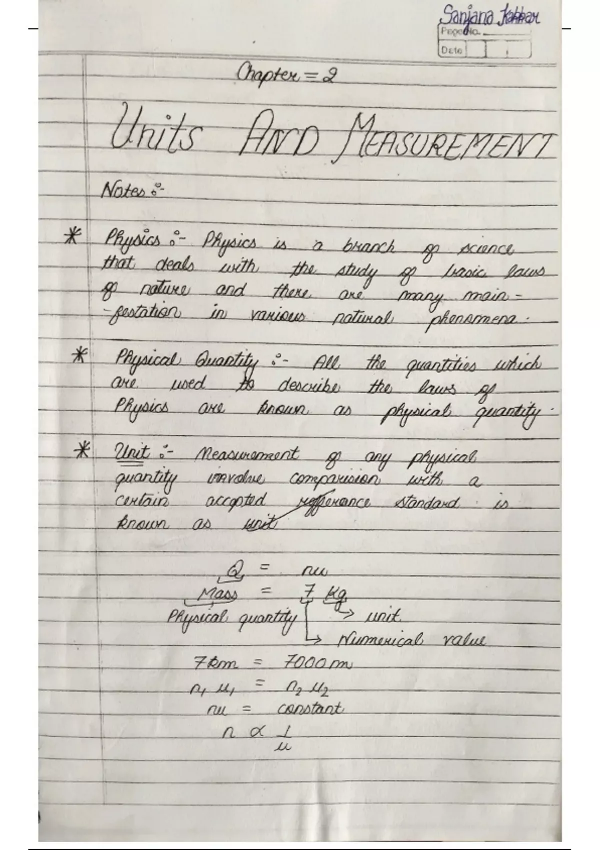 Well-structured handwritten notes of Class 11 Physics Chapter – Units ...