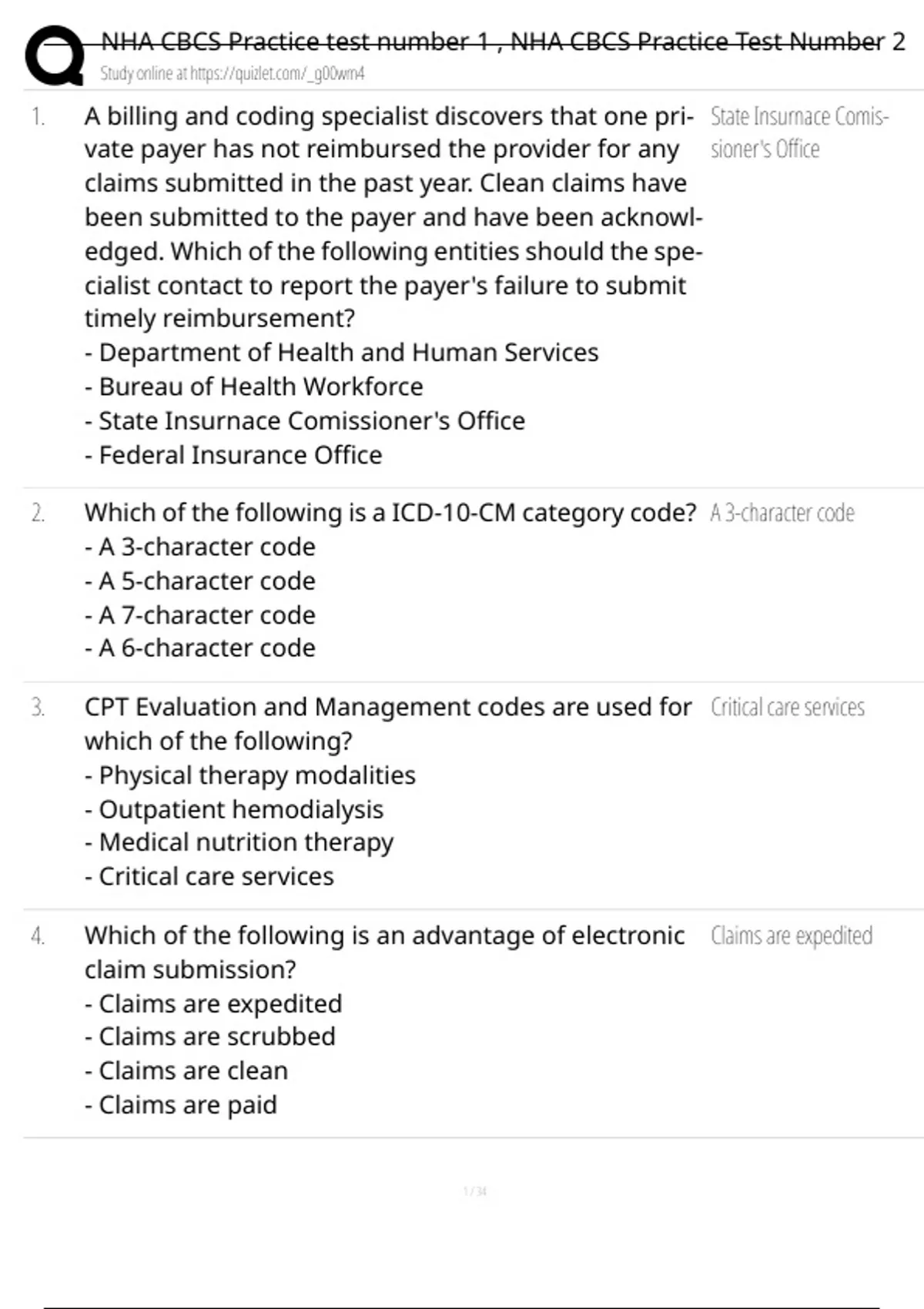 NHA CBCS Practice test number 1 , NHA CBCS Practice Test Number 2 EXAM ...