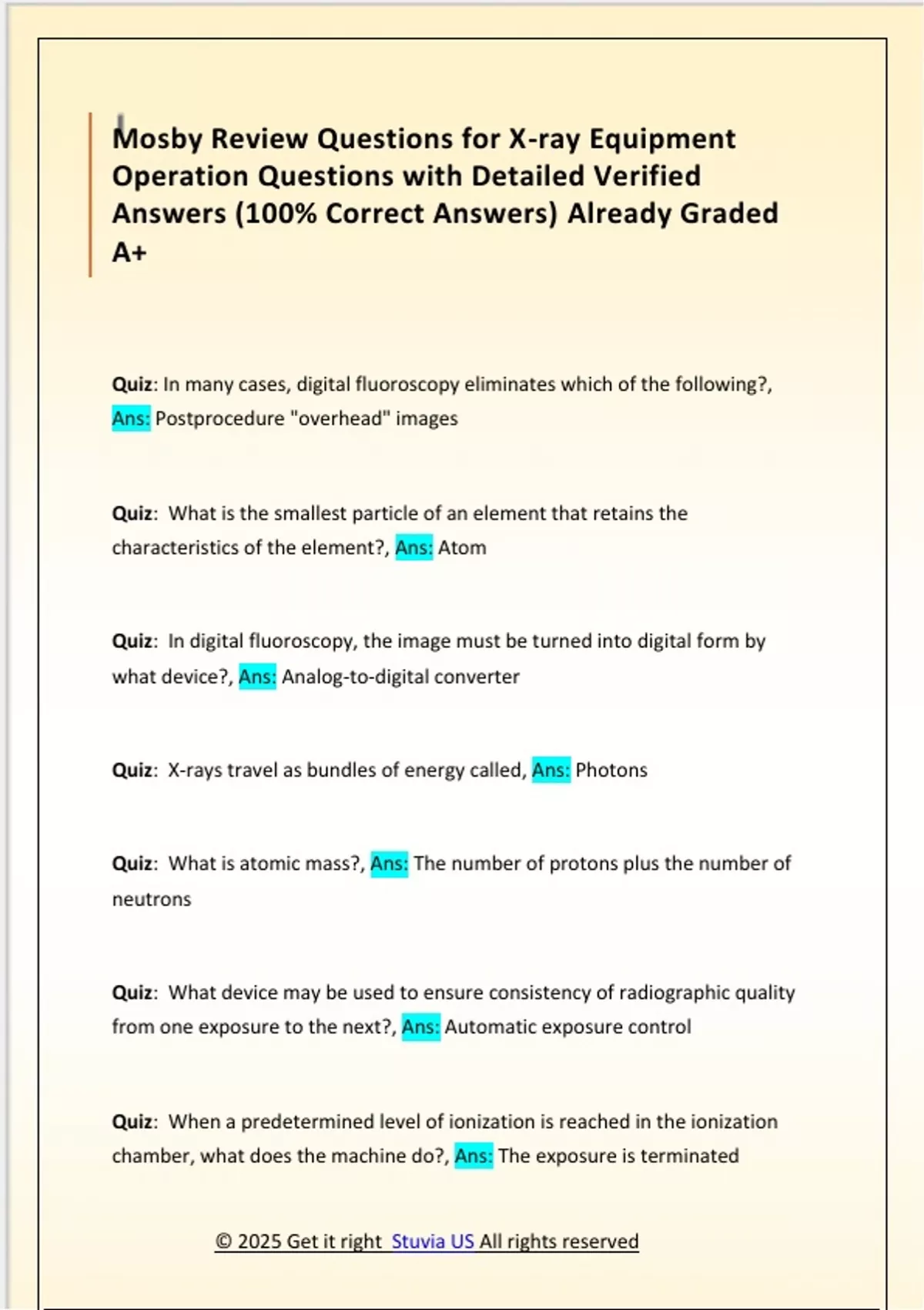 Mosby Review Questions for X-ray Equipment Operation Questions with ...